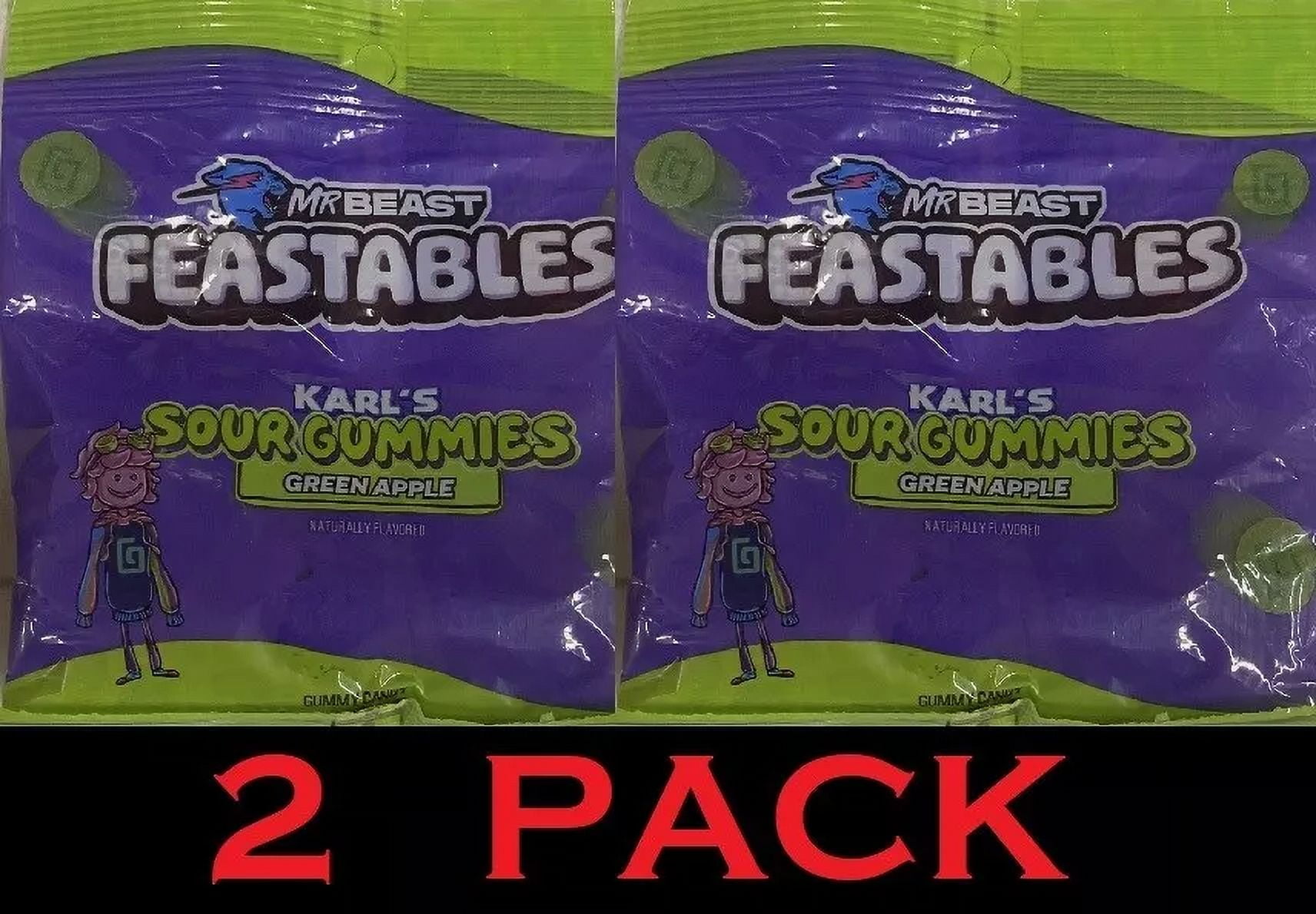 2x Mr Beast Feastables GREEN APPLE KARL'S SOUR GUMMIES 3.52 oz Bag ...