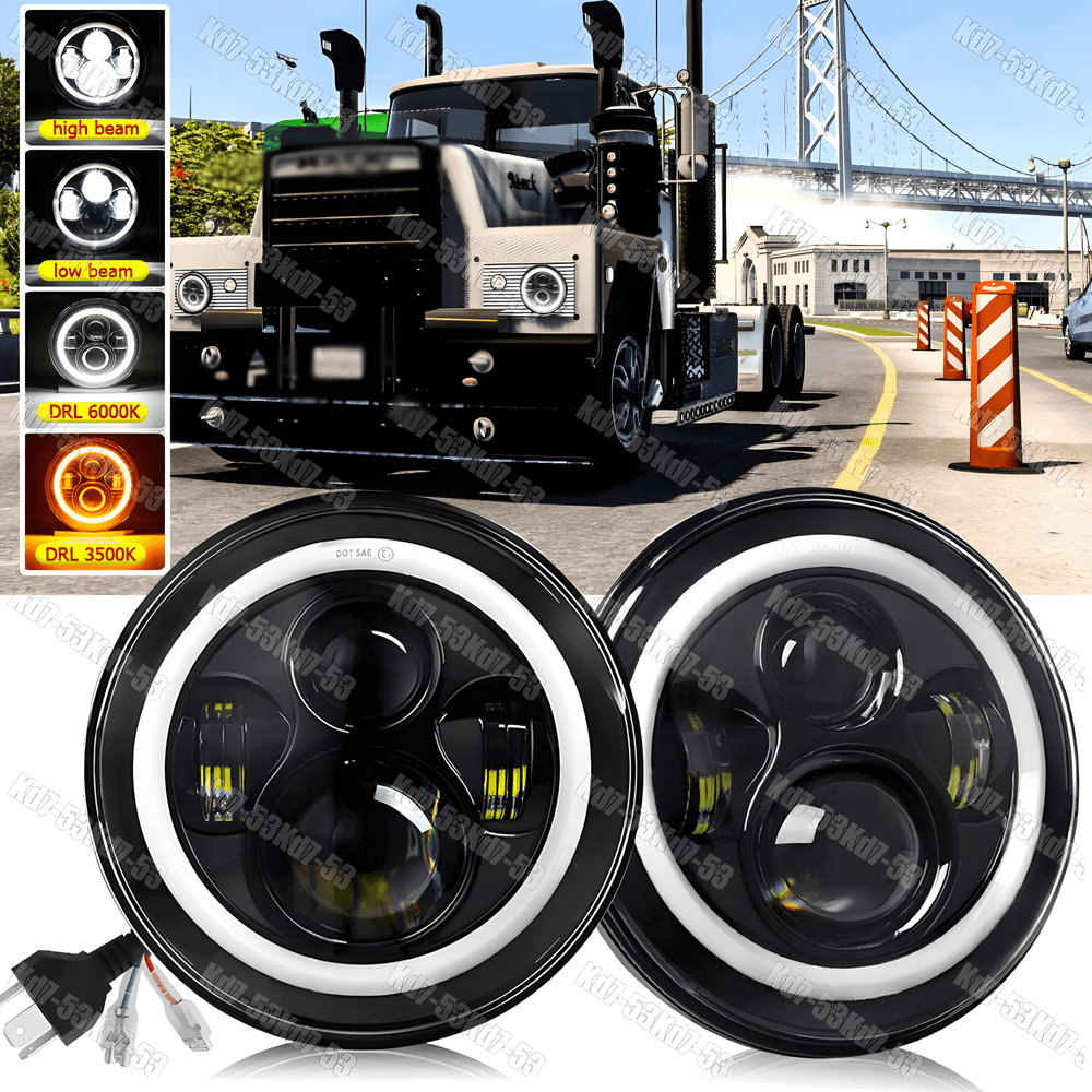 2x New For Mack R Series 7''Inch Round LED Headlights Sealed Hi/Lo Beam ...