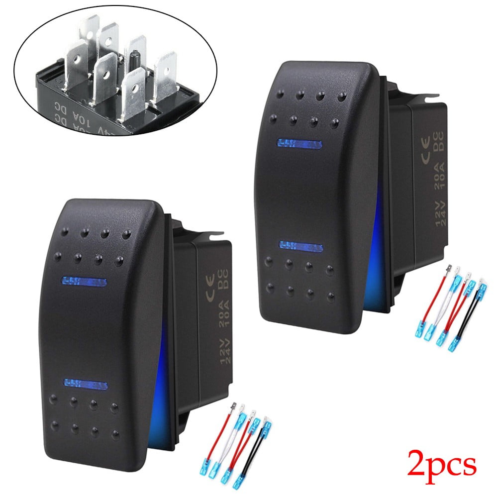 2x ON-OFF-ON 3 Position DPDT Boat Rocker Switch 12V 20A w/jumper wires ...