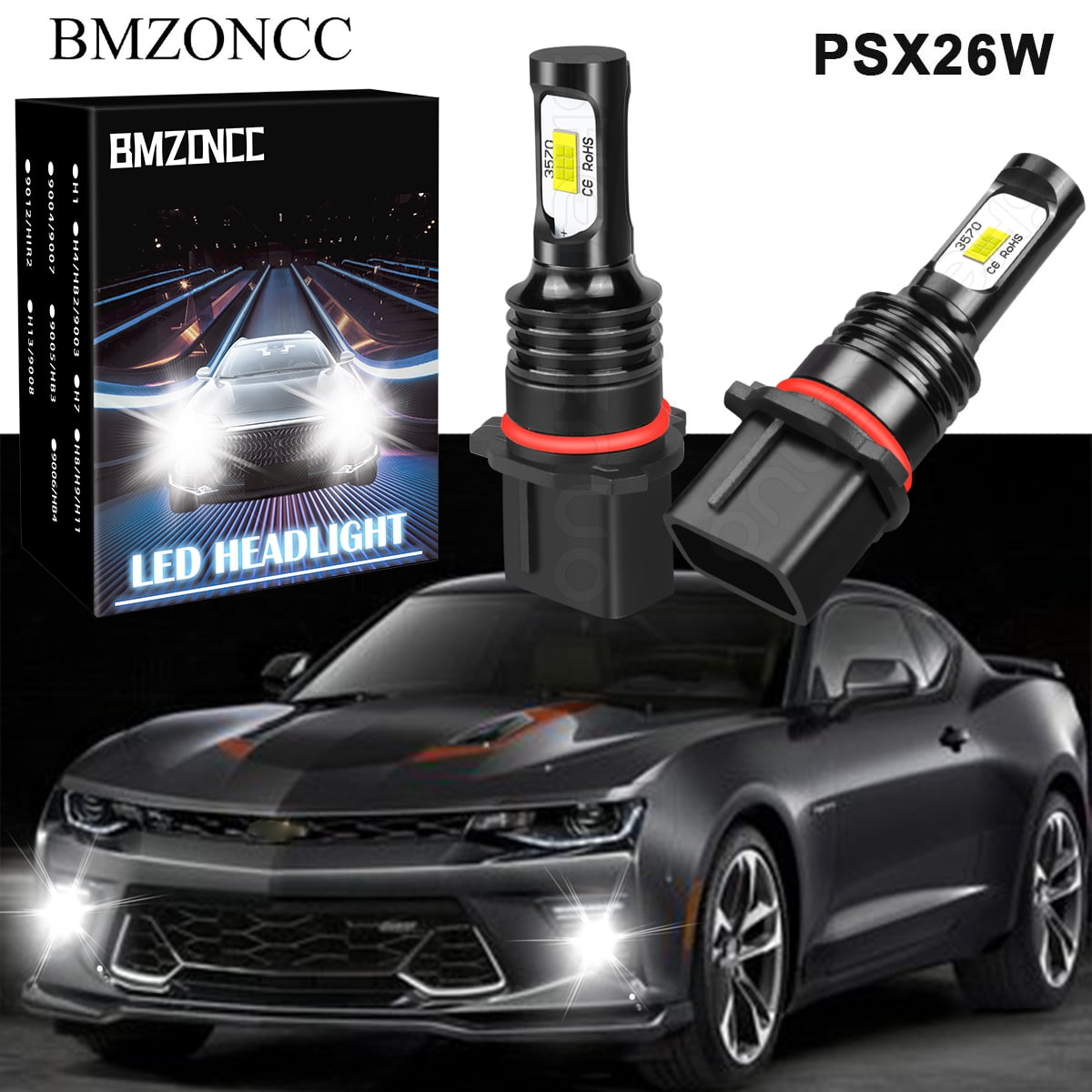 2x P13W White LED Front Fog Light DRL Bulbs For Chevy Camaro RS ZL1 SS ...