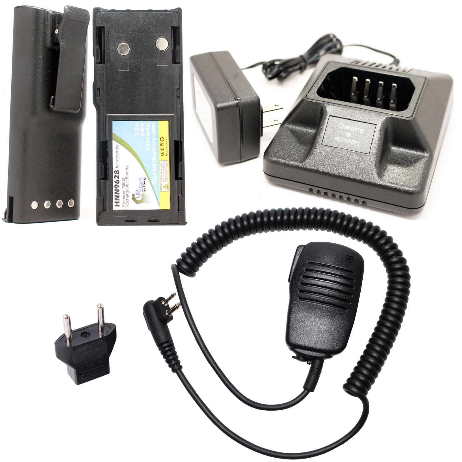 2x Pack Compatible Motorola GP300 Battery + Charger + Shoulder Speaker ...