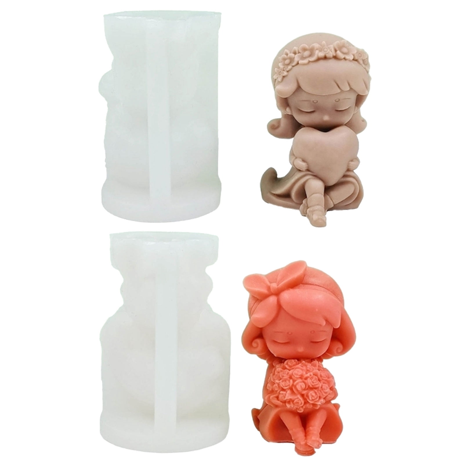 2x Pcs Little Girl Molds Wishing Girl Silicone Moulds Scented Casting ...