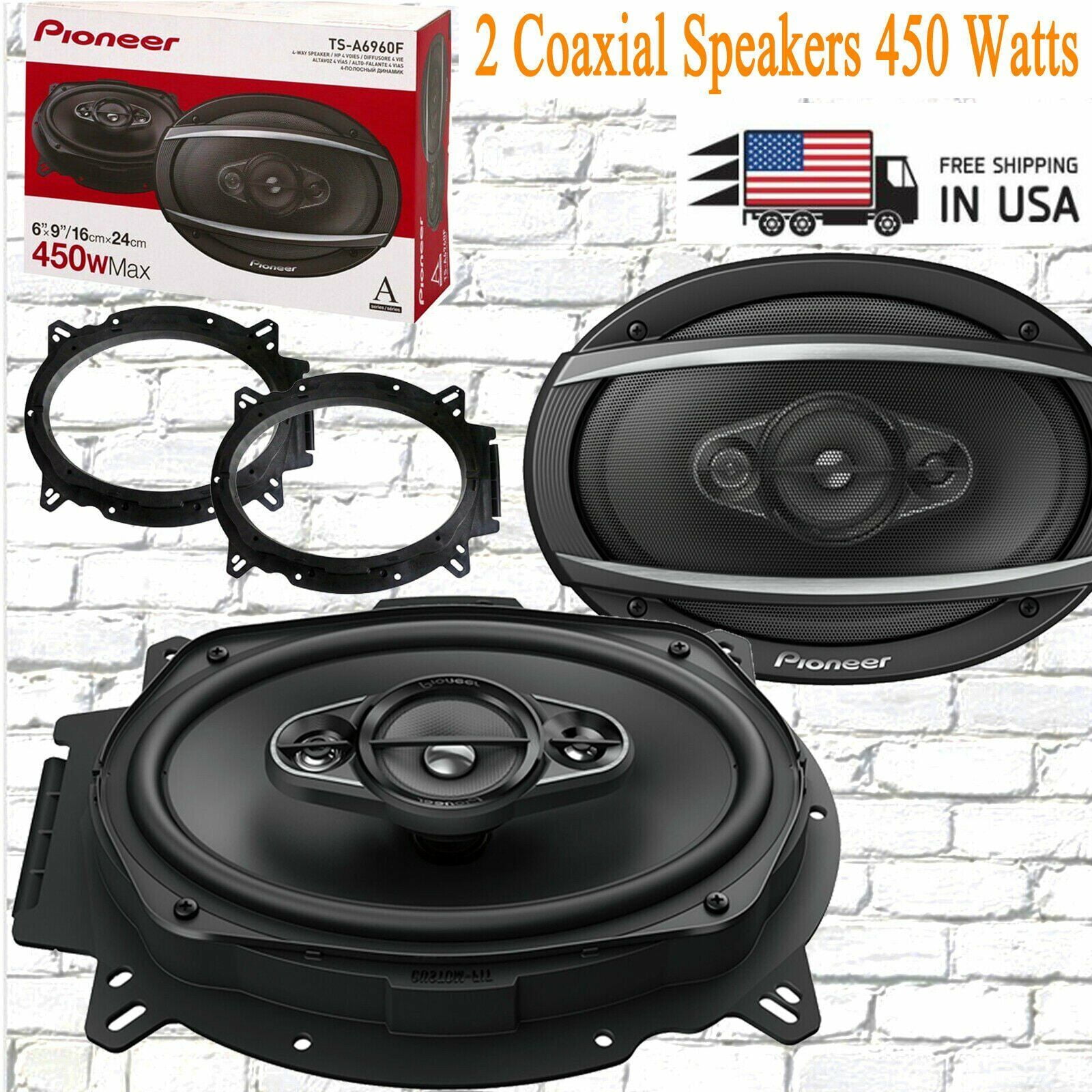 2x Pioneer TS-A6960F 450 Watts 6"x 9" 4-Way Car Audio Coaxial Speakers +Spacers Bundle - Walmart.com