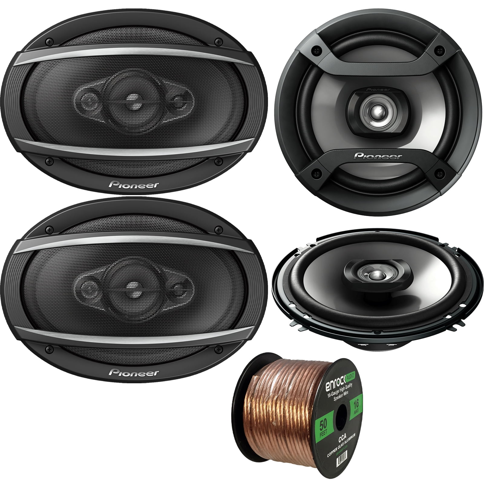 2x Pioneer TS-F1634R 6.5" 100 Watt Max Power 2-Way Slim Mount Car Audio Speakers, 2x Pioneer TS ...