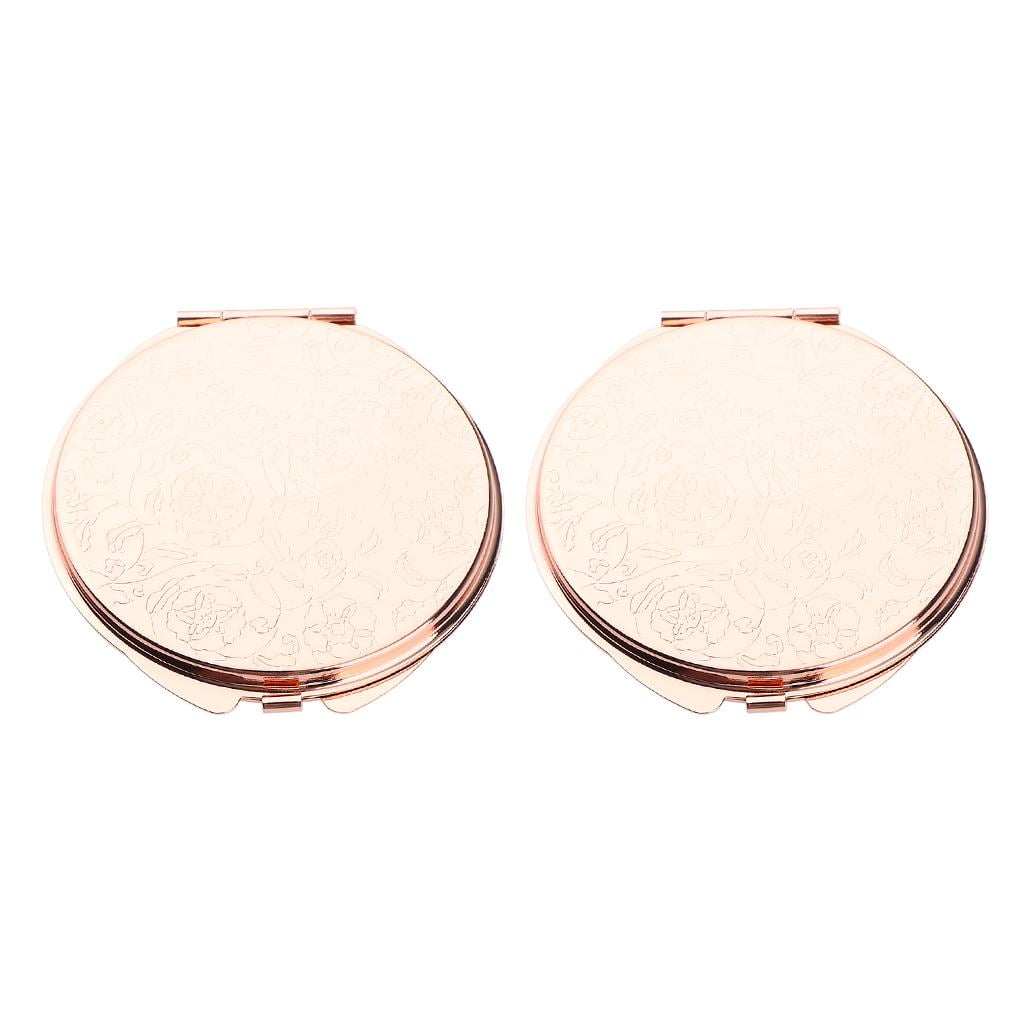 2x Portable Compact Pocket Handheld Cosmetic Mirrors Rose with Metal ...