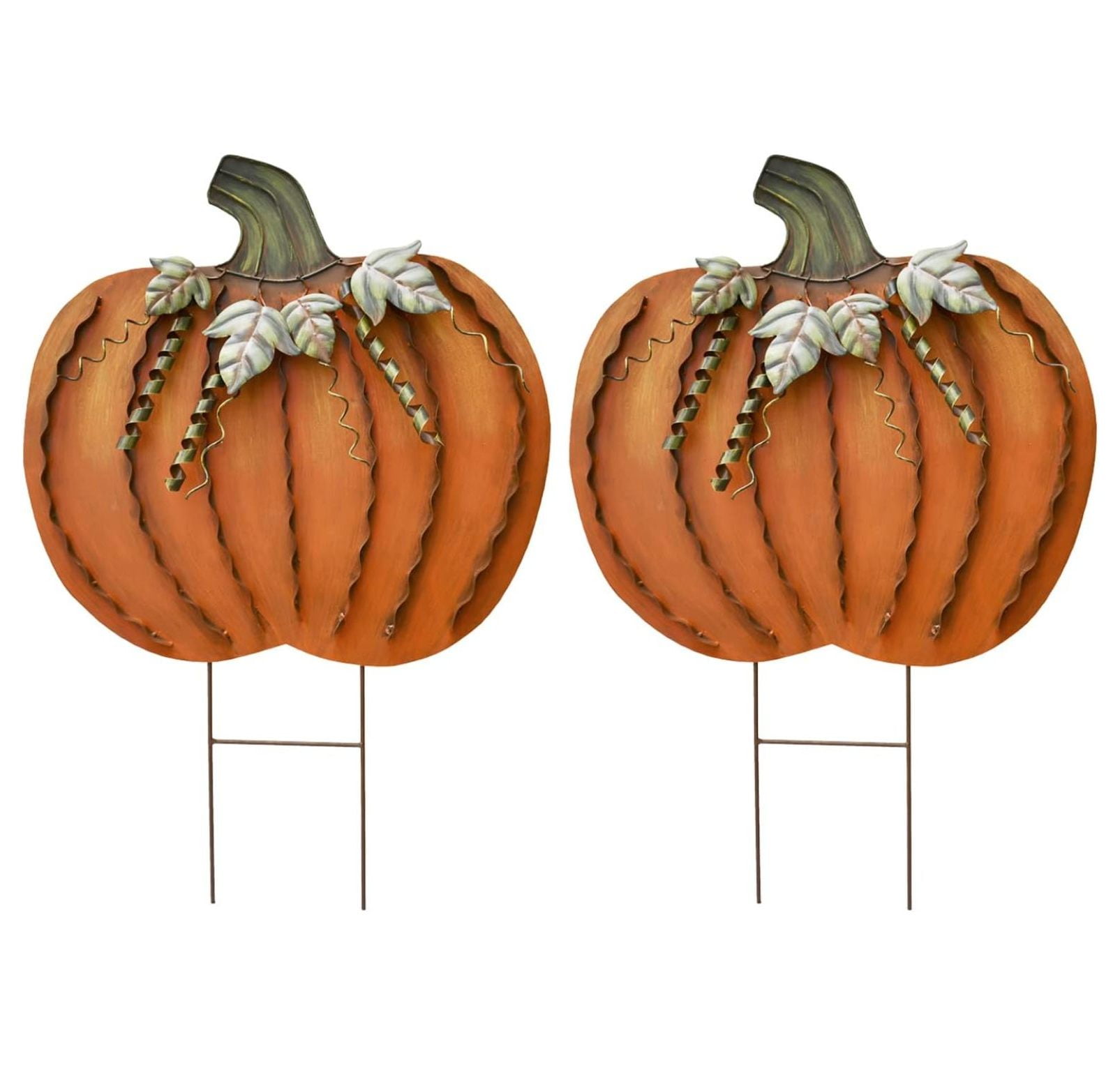2x Pumpkin Garden Stake Metal Pumpkin Yard Sign Fall Decor, Decorative ...