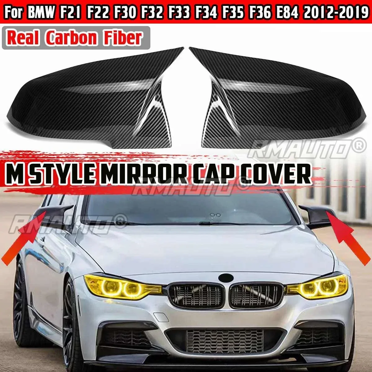 2x Real Carbon Fiber Car Rearview Mirror Cover Cap For BMW F21 F22 F30 ...