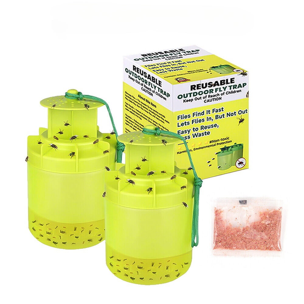 2x Reusable Fly Traps Outdoor, Effective Fly Catcher Non-Toxic Fly ...