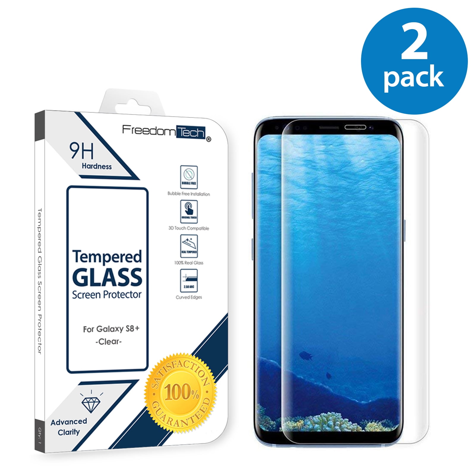 2x Samsung Galaxy S8 Plus Screen Protector Glass Film Full Cover 3D ...