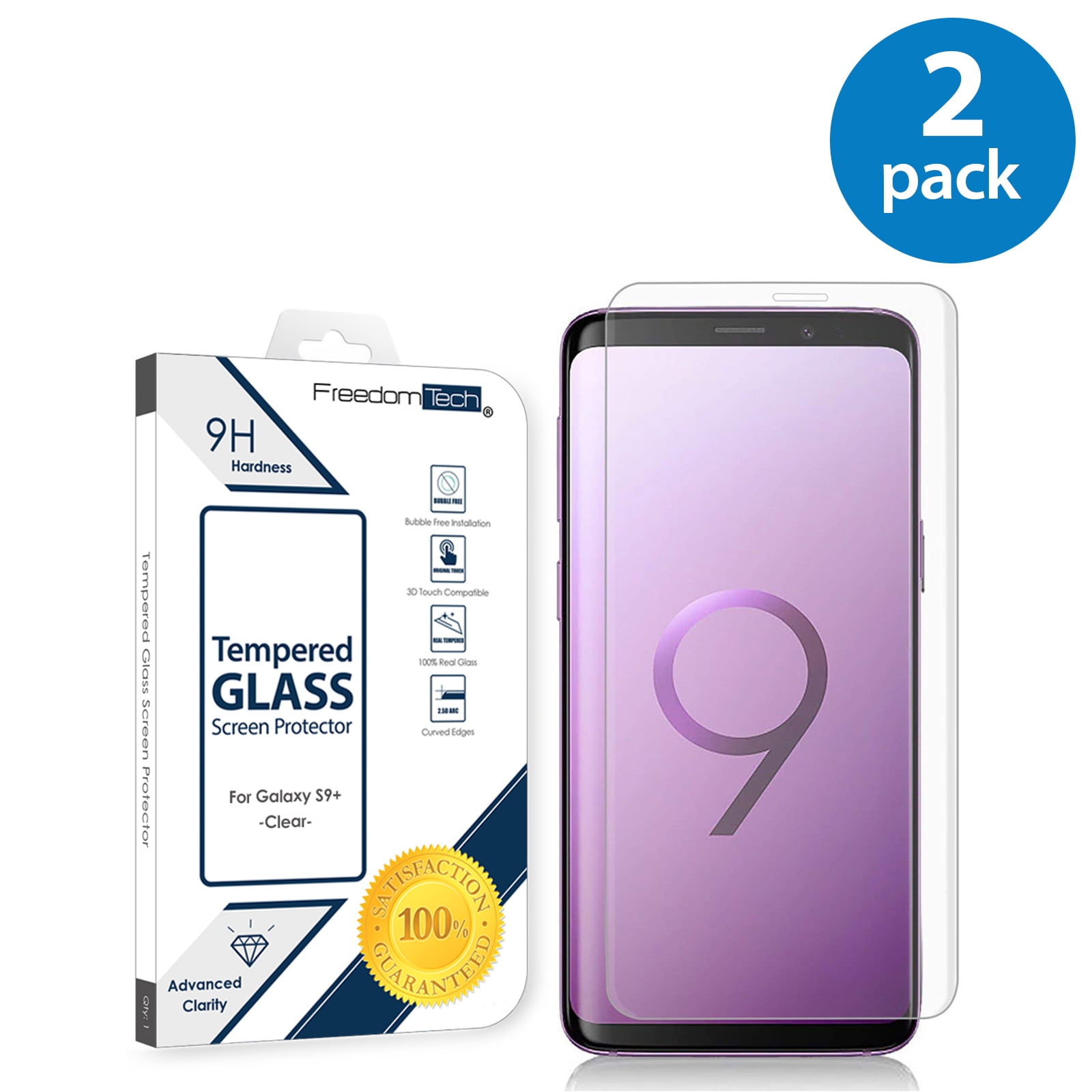 2x Samsung Galaxy S9 Plus Screen Protector Glass Film Full Cover 3D ...