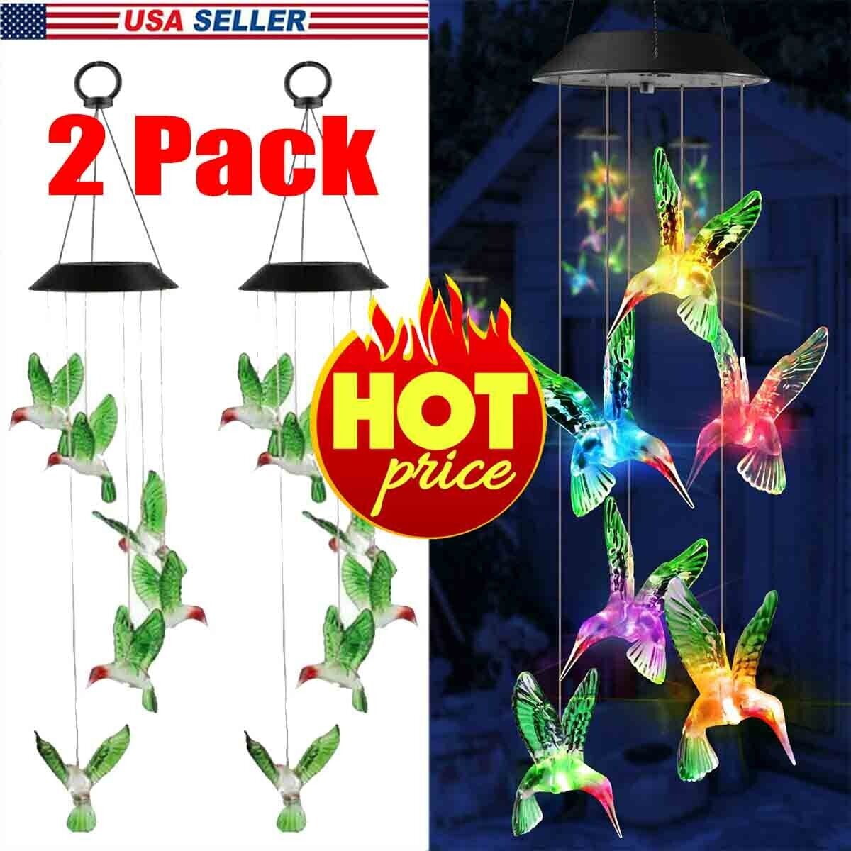 2x Solar Color Changing LED Wind Chime Garden Yard Hanging Light Decor ...