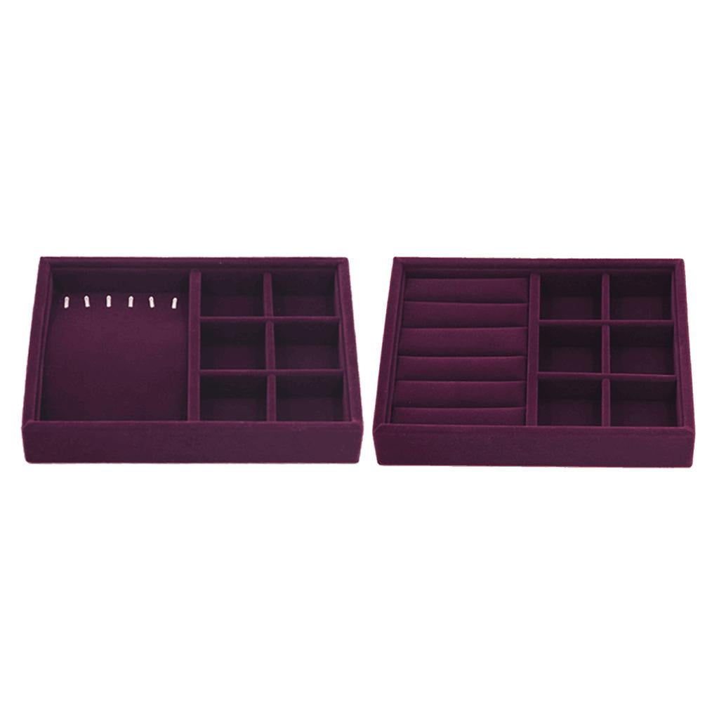 2x Stackable Velvet Bracelet Display Tray Ear Jewelry Case Organizer ...