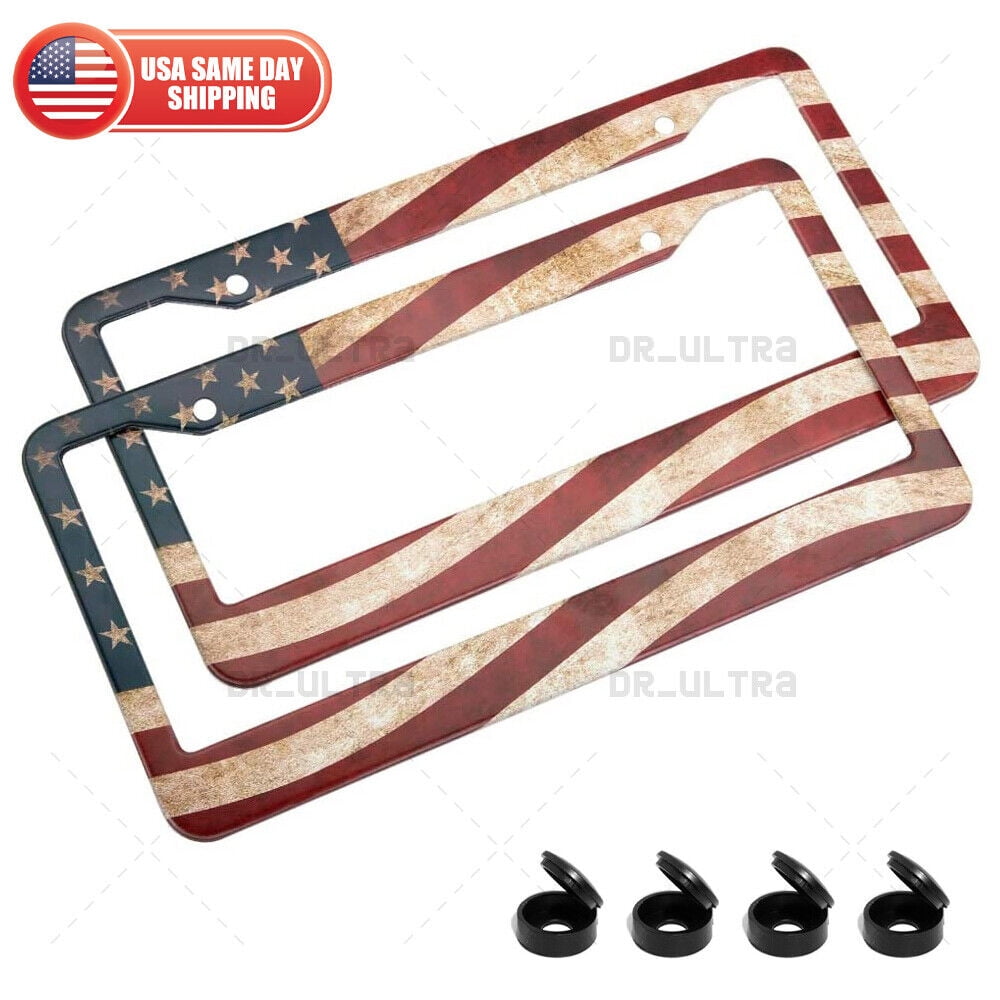 2x Universal Stainless Steel Retro USA American Nations Flag License ...