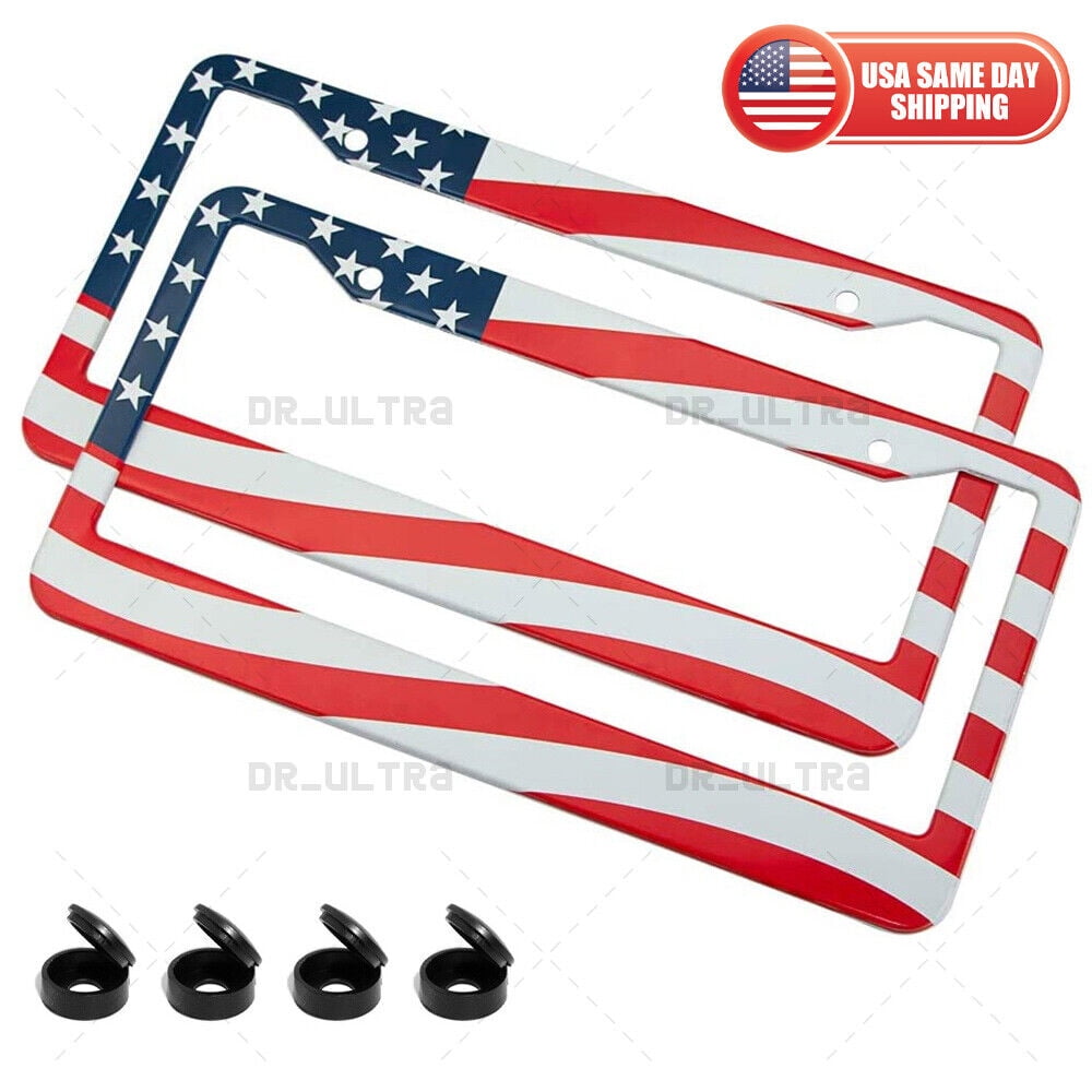 2x Universal Stainless Steel USA American Nations Flag Car License ...