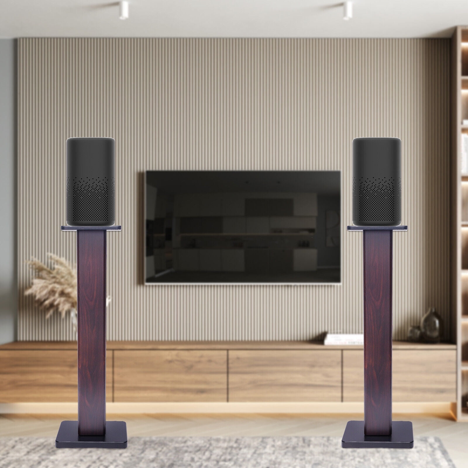 2x Walnut Wood Speaker Stands Theatre Bookshelf Surround Sound Support ...