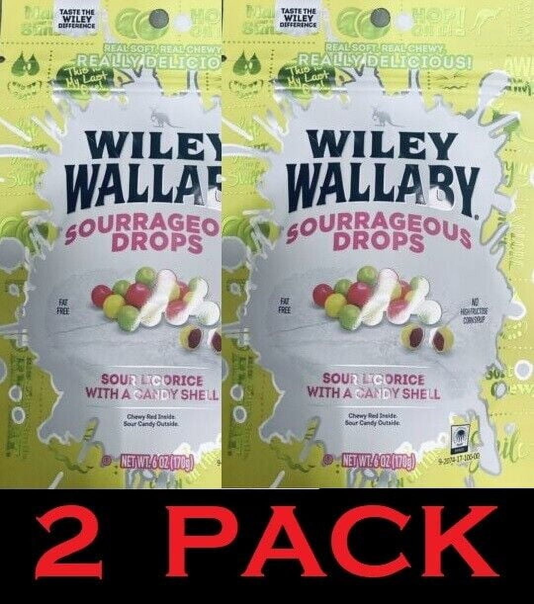 2x Wiley Wallaby SOURRAGEOUS DROPS Sour Licorice With a Candy Shell 6 ...
