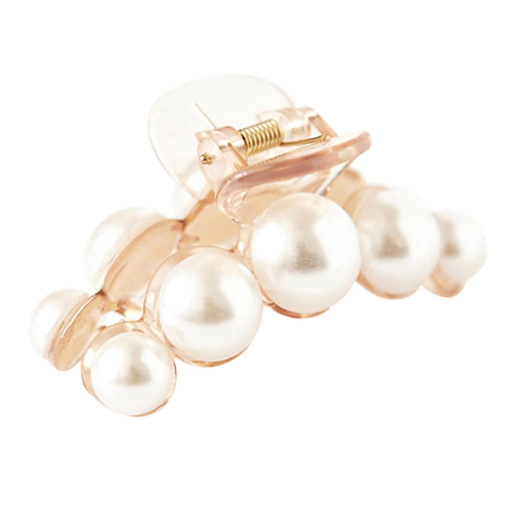 2x Women Pearl Hair Claw Folding Clips Large Grip Hair Jaw for Wedding ...