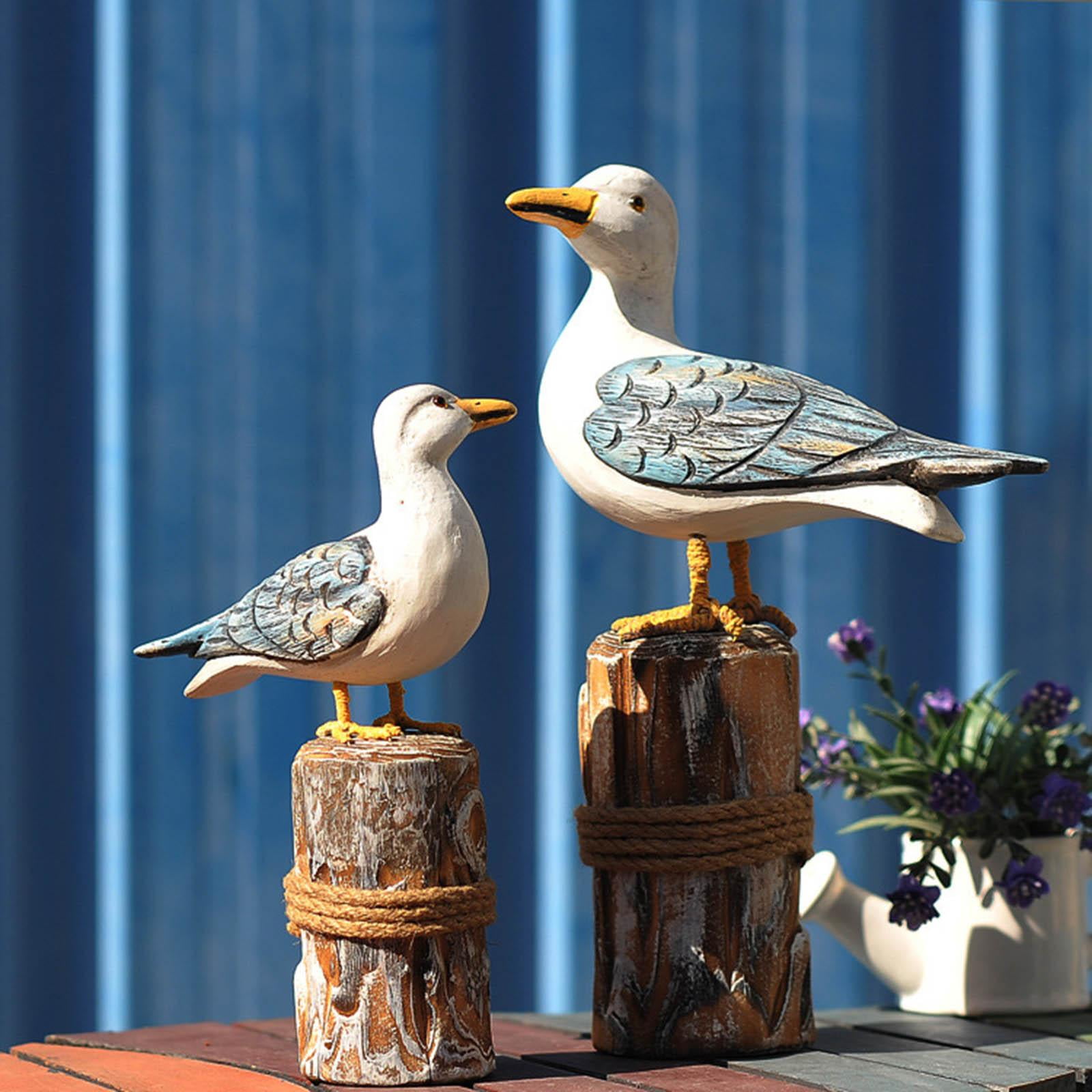 2x Wooden Seagull Figurines Seagull Sculpture Beach Decoration ...