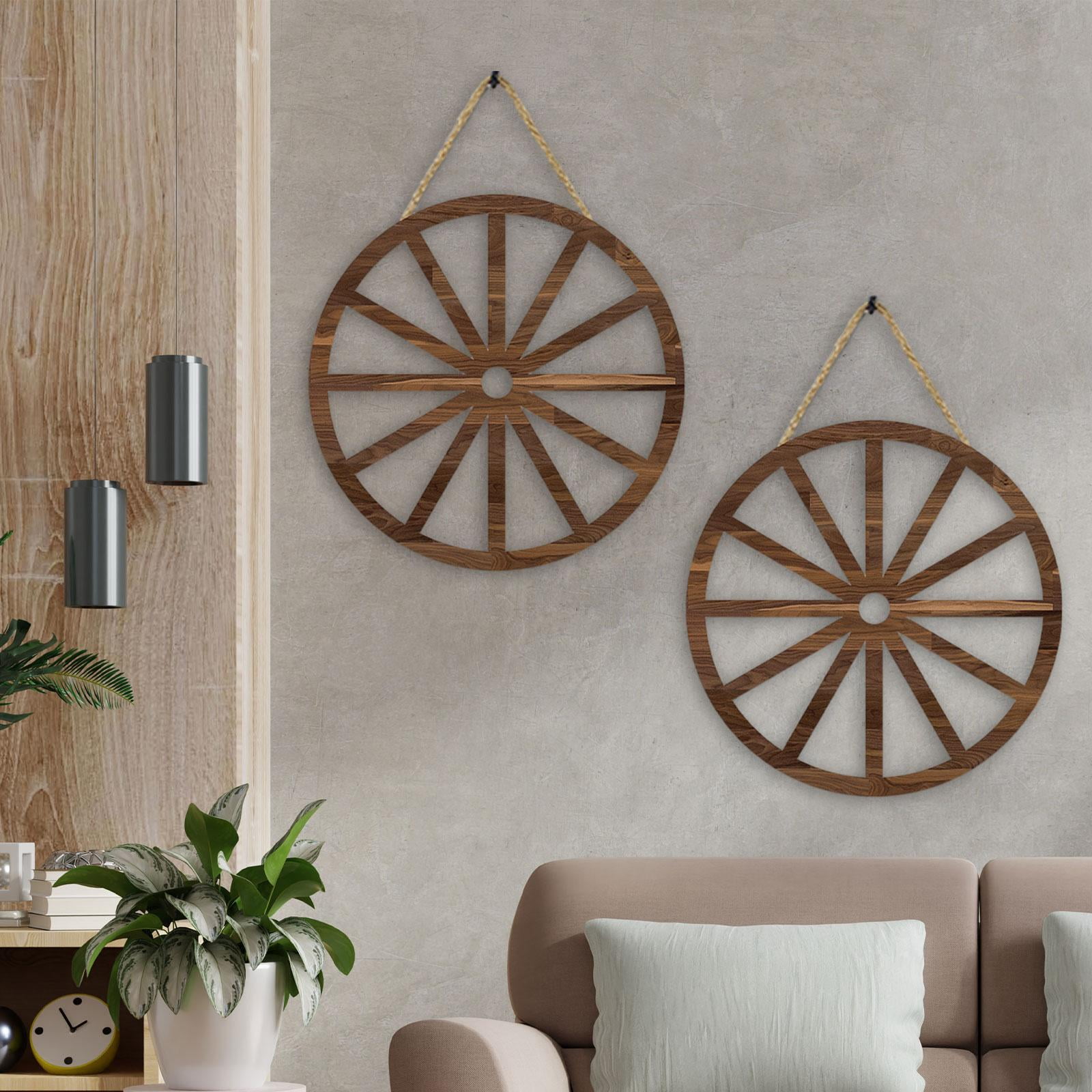 2x Wooden Wagon Wheel Props Wooden Wheel Hanging on Wall for Shop Bar ...