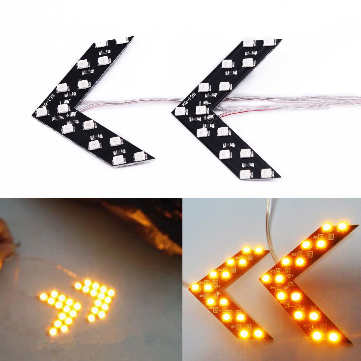 2x Yellow 14SMD LED Arrow Panel Car Rear View Mirror Indicator Turn ...