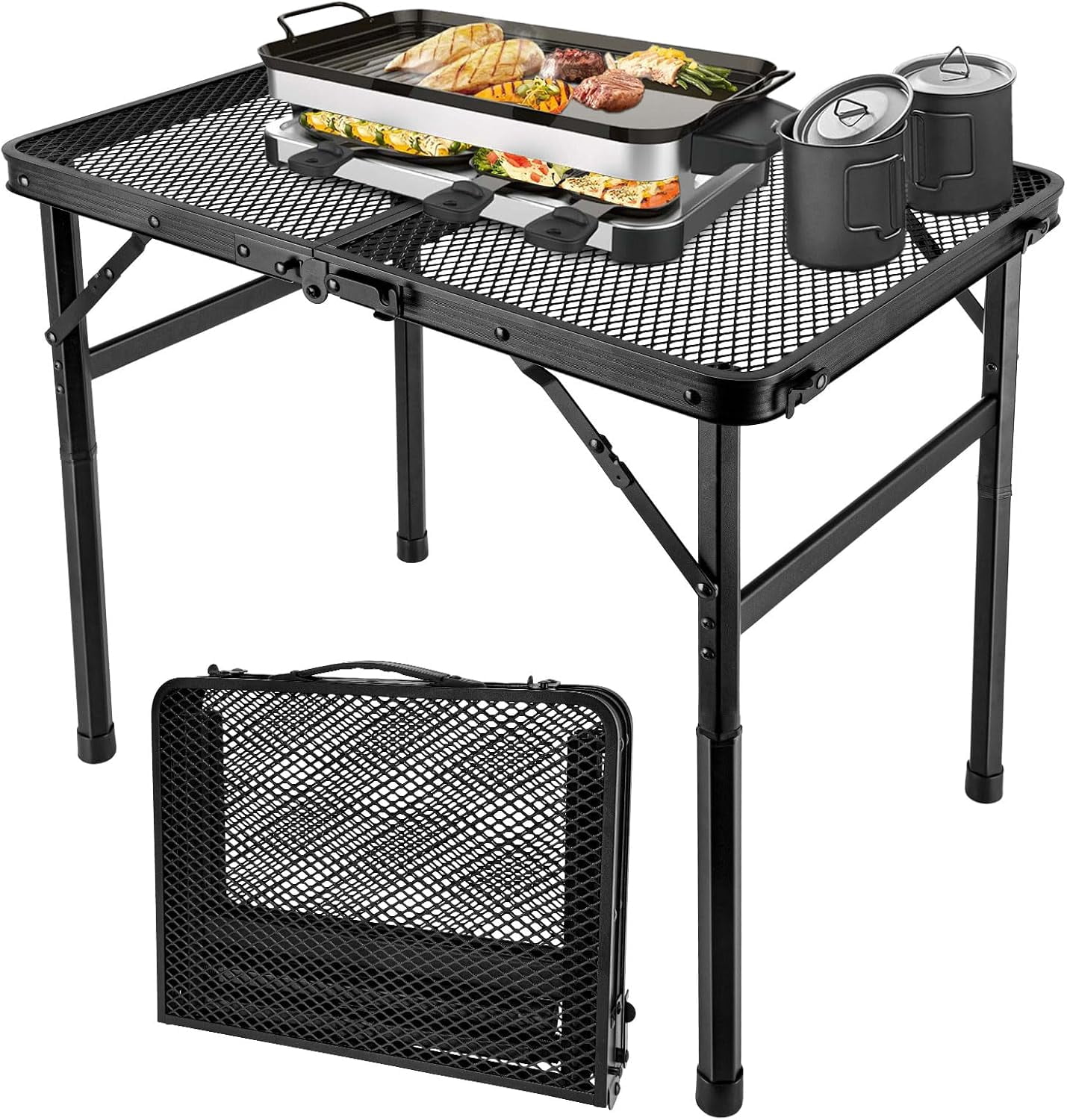 2x1.3 FT Folding Camping Table Foldable Grill Table for Outdoor BBQ ...