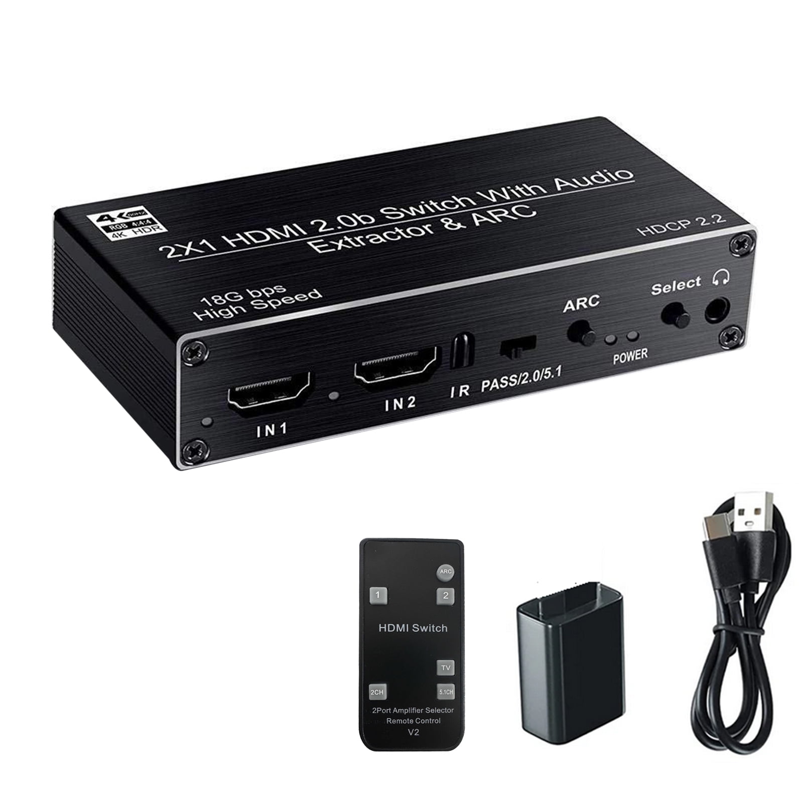 2x1 HDMI Switch Audio Extractor With R/L+Toslink SPDIF+COAXIAL Audio ...