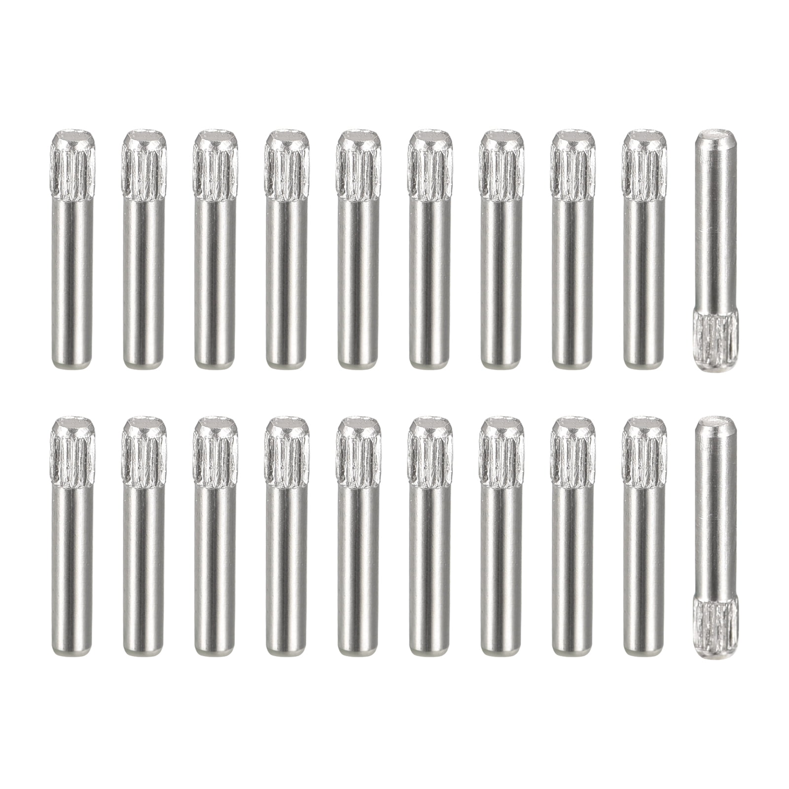 2x12mm 304 Stainless Steel Dowel Pins, 50 Pack Knurled Head Flat End ...
