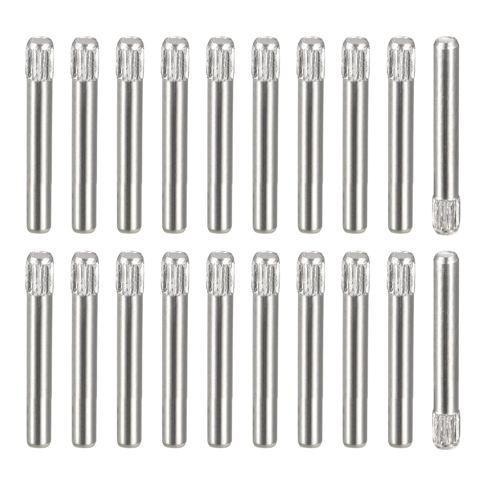 2x16mm 304 Stainless Steel Dowel Pins, 20 Pack Knurled Head Flat End ...