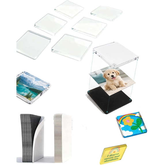 2x2 Clear Acrylic Fridge Magnets DIY Craft Kit, Self-Adhesive Crystal ...