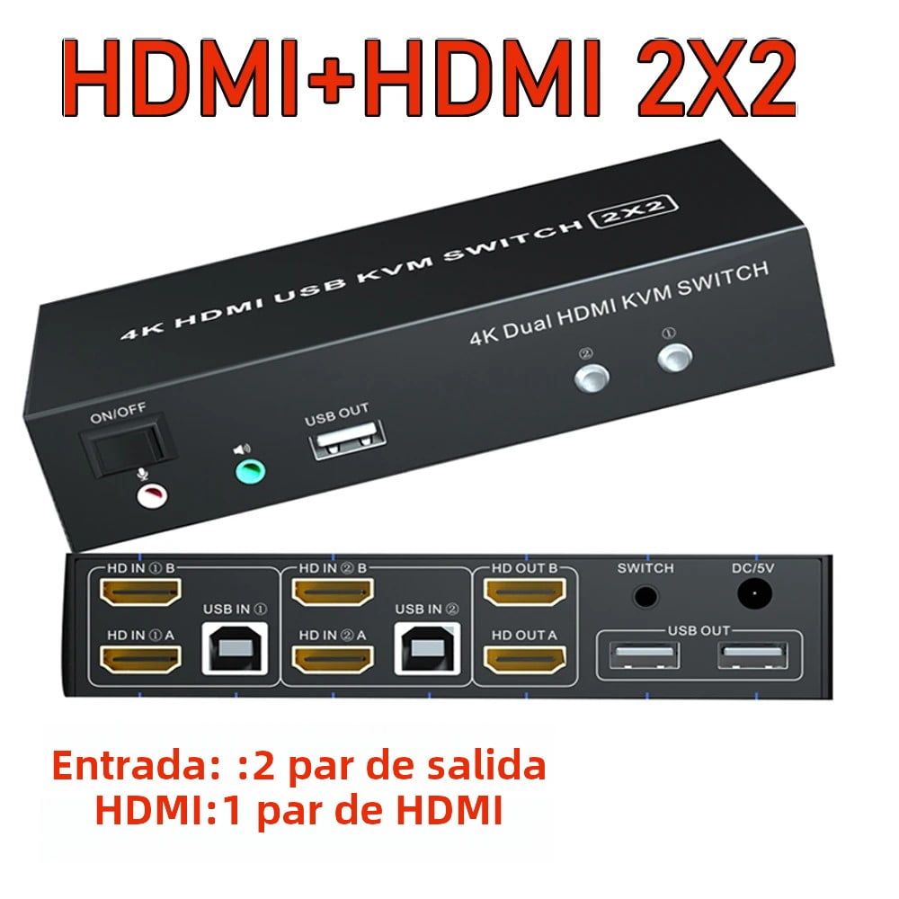 2x2 Dual Monitor KVM Switch 4K 60Hz USB HDMI DisplayPort KVM Switch for ...