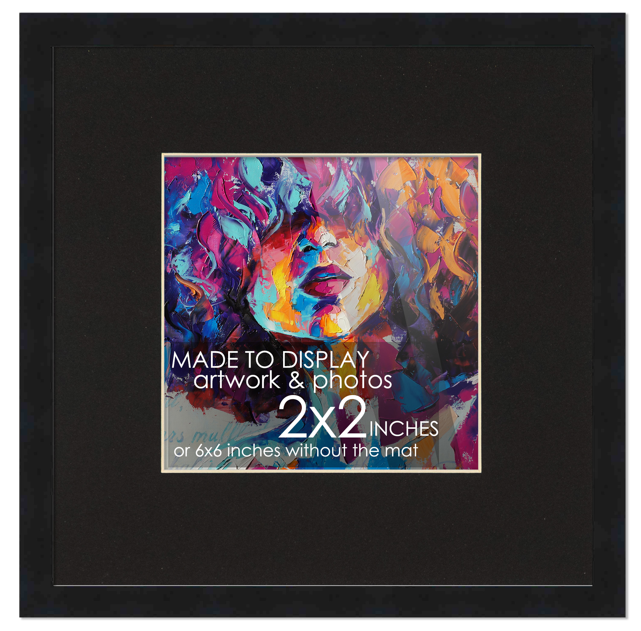 2x2 Frame Black Matted for 2x2 Picture or 6x6 Art Poster Without Photo ...