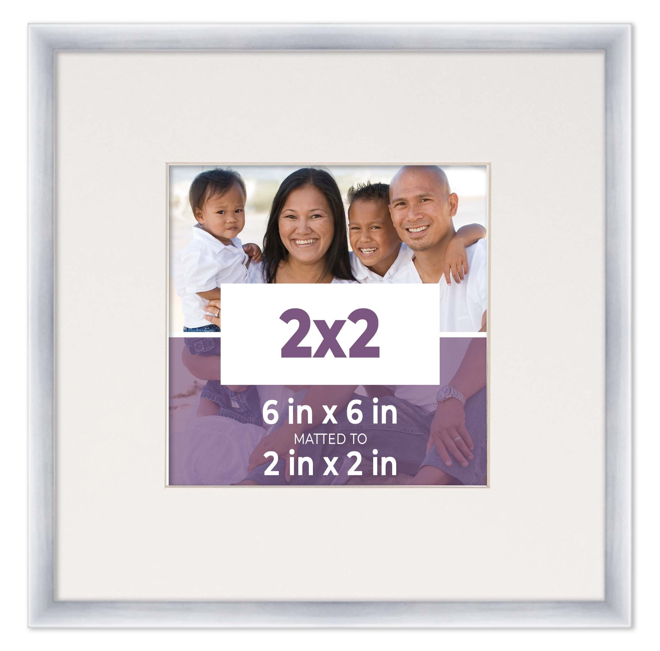 2x2 Frame Silver With White Picture Mat For 2x2 Photo - Silver 6x6 ...