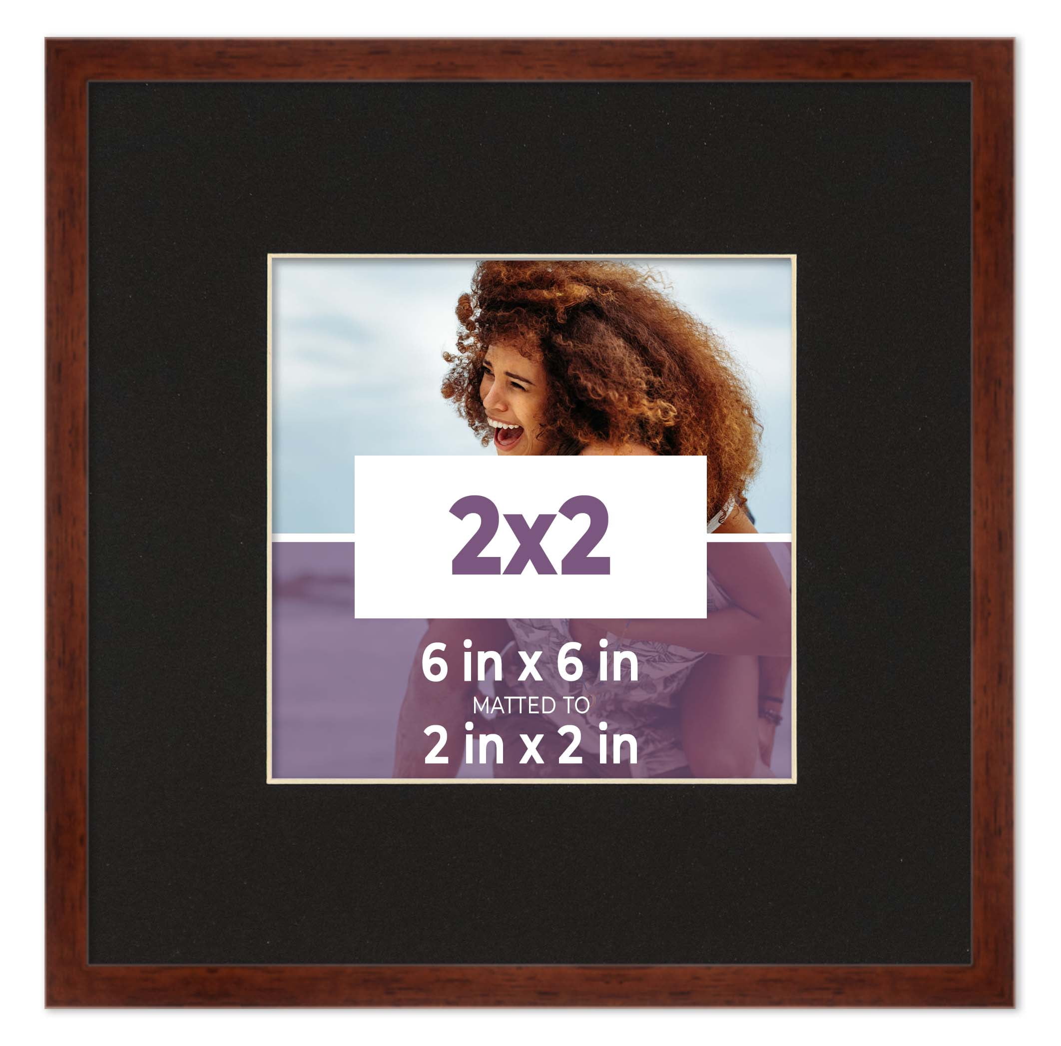 2x2 Frame Walnut With Black Picture Mat For 2x2 Photo - Walnut 6x6 ...