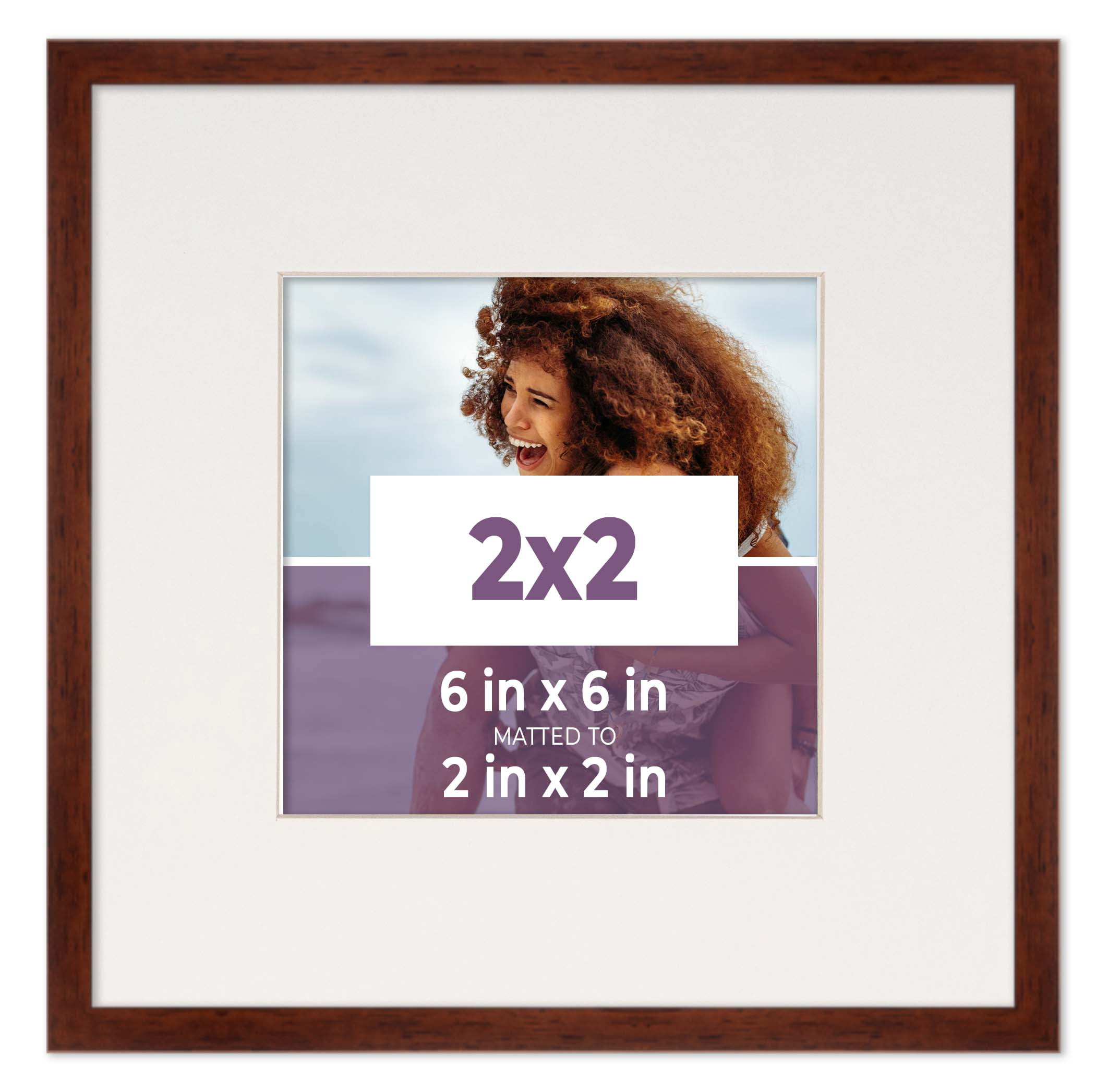 2x2 Frame Walnut With White Picture Mat For 2x2 Photo - Walnut 6x6 ...