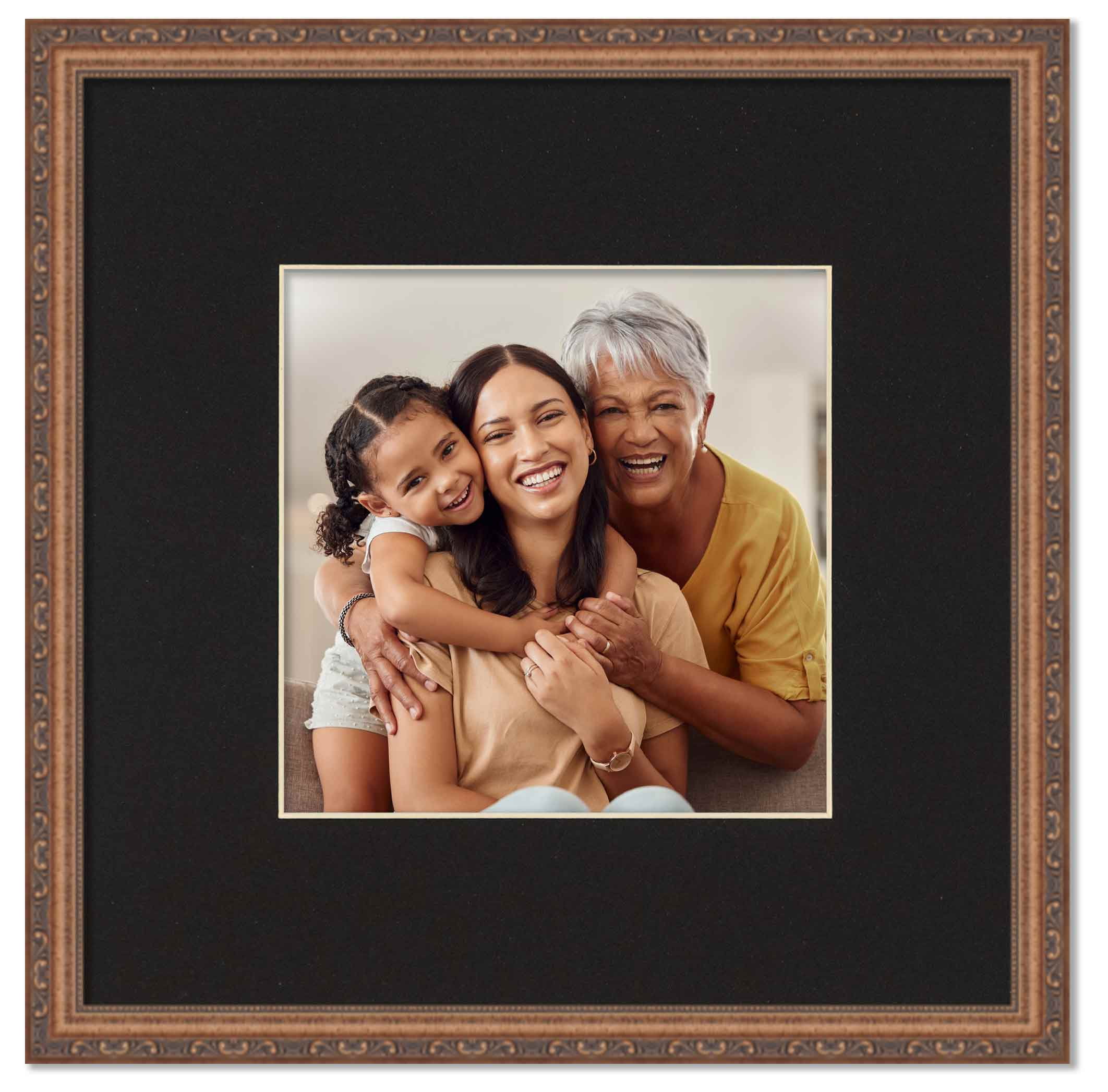 2x2 Frame with Mat - Antique Gold 6x6 Frame Wood Made to Display Print ...