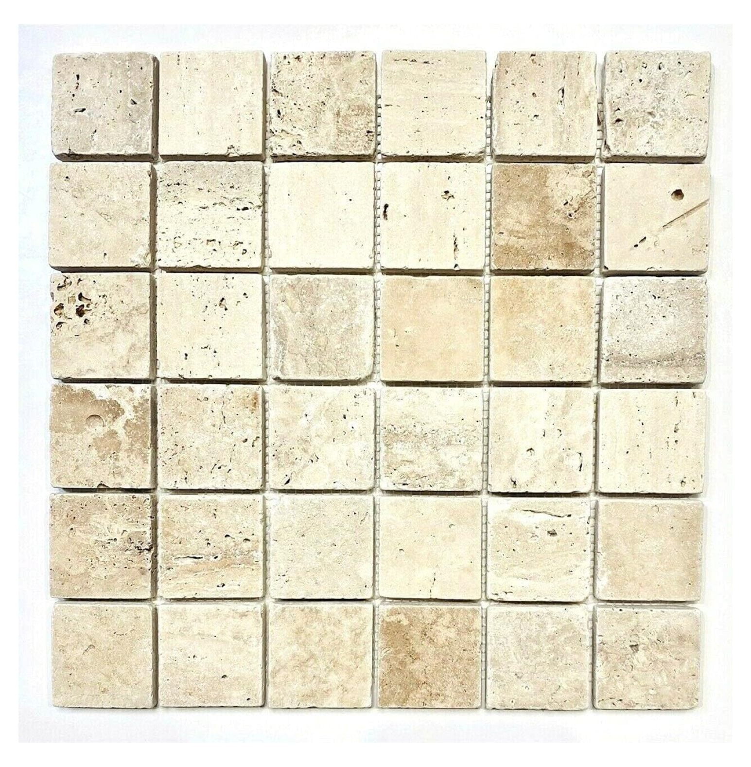 2x2 Light Ivory Tumbled Travertine Mosaic Tile Backsplash Wall Floor ...