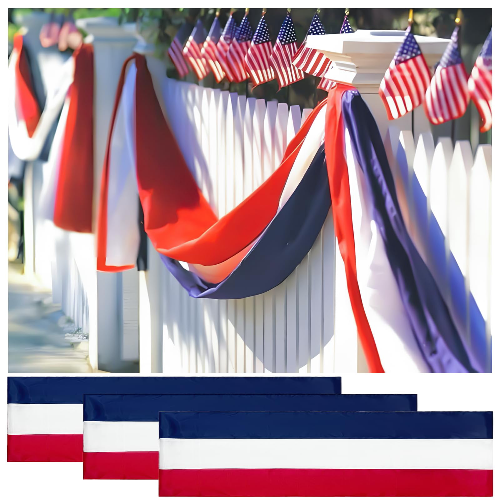 2x20 Ft Red White and Blue Banner Decorations 3 Pack,4th of July ...