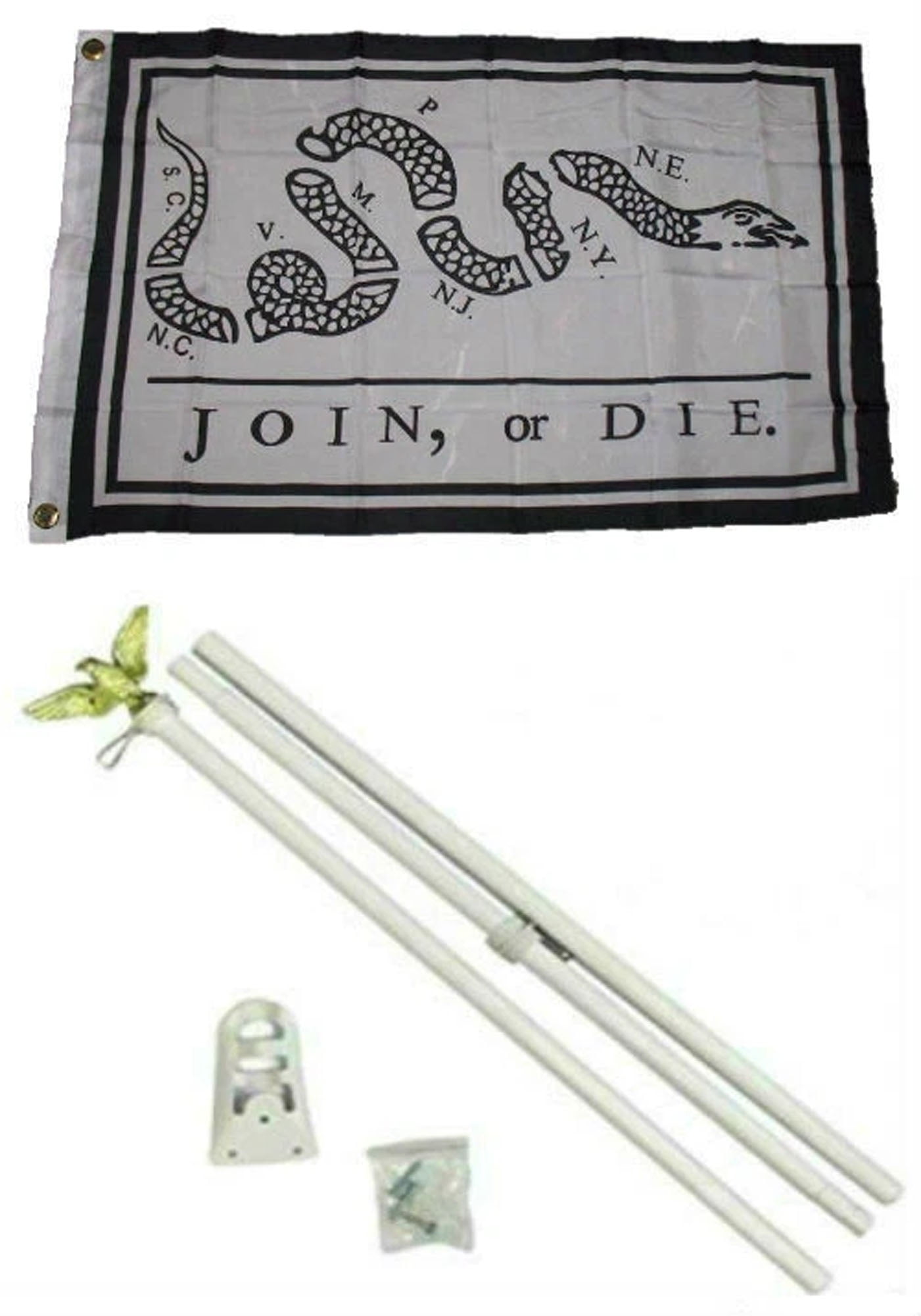 2x3 2'x3' Join or Die Benjamin White Flag White Pole Kit Set - Walmart.com