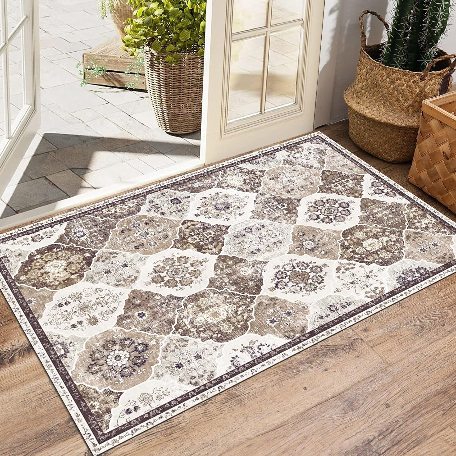 2x3 Area Rug, Machine Washable Boho Throw Rug, Moroccan Trellis ...