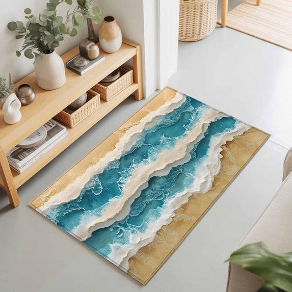 2x3 Beach Waves Summer Small Area Rug for Entryway, Washable Non Slip ...