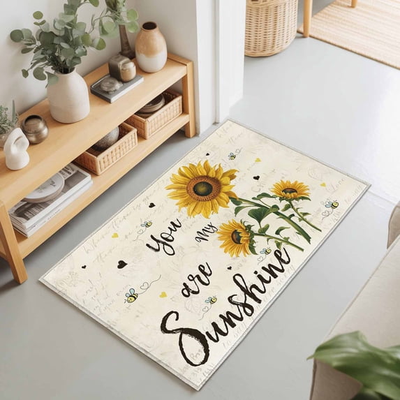 2x3 Bee Sunflower Small Area Rug for Entryway, Washable Non Slip Low ...