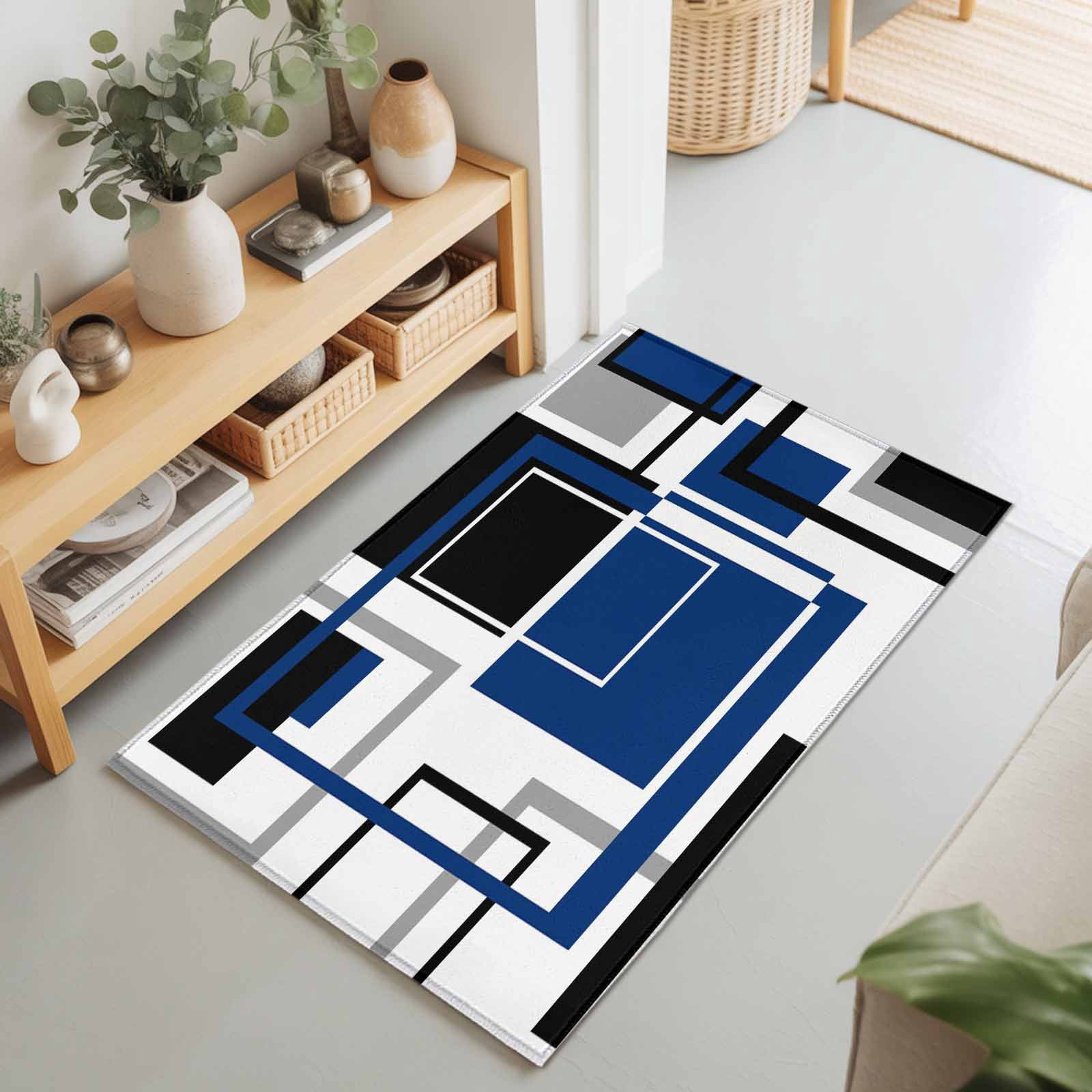 2x3 Blue Geometric Small Area Rug for Entryway, Washable Non Slip Low ...