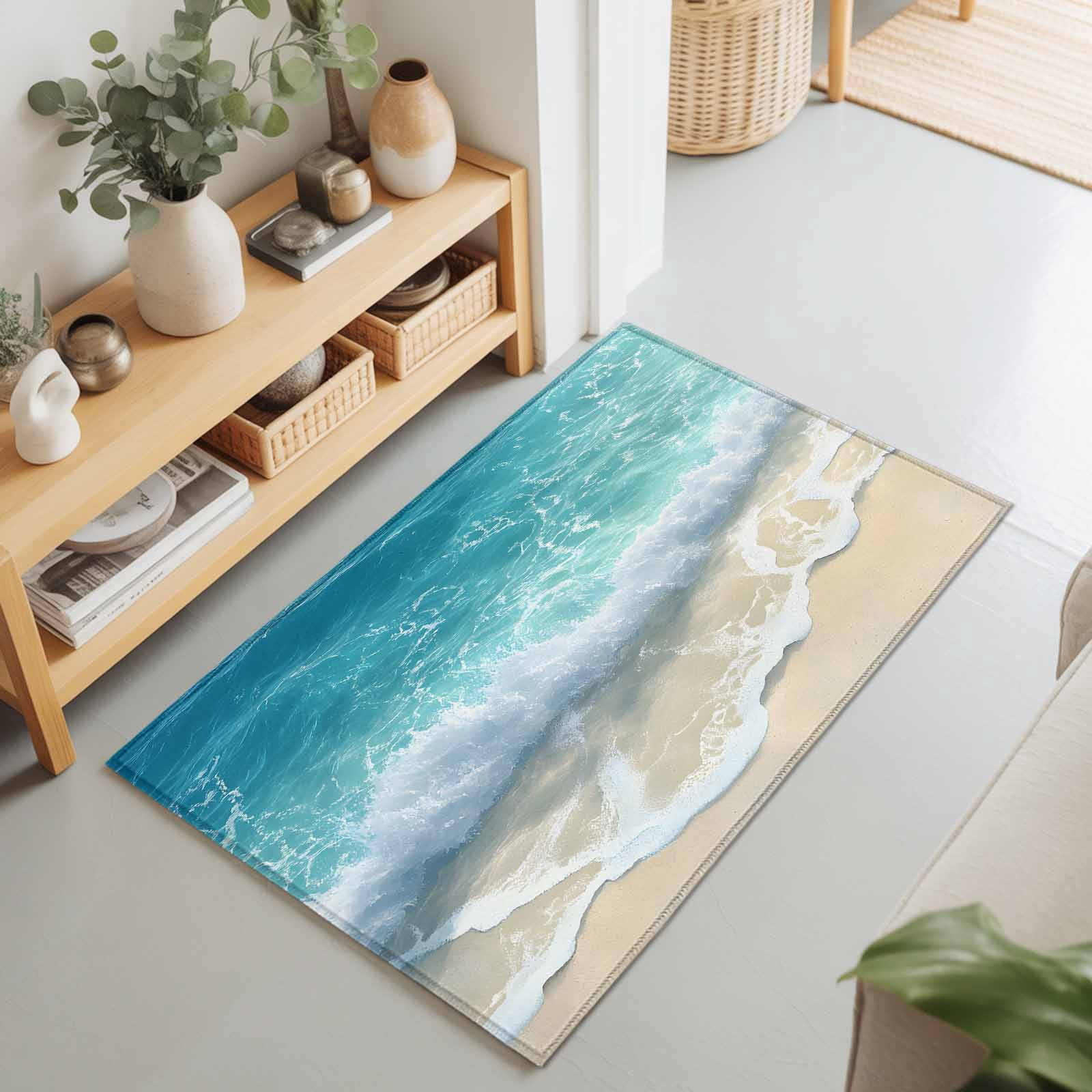 2x3 Blue Ocean White Wave Small Area Rug for Entryway, Washable Non ...
