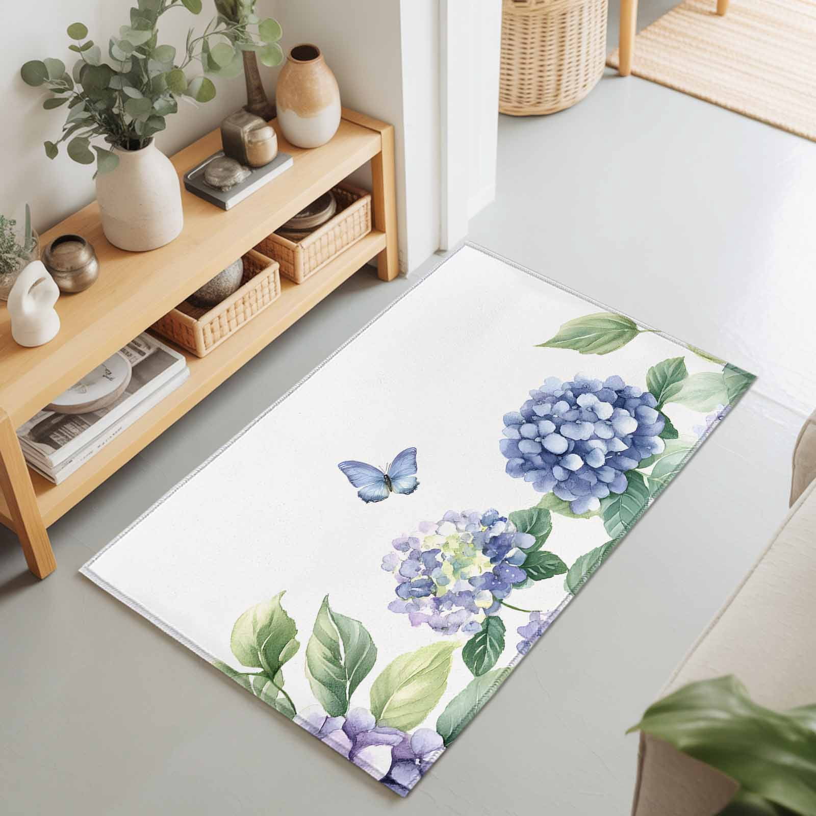 2x3 Bue Hydrangea Small Area Rug for Entryway, Washable Non Slip Low ...
