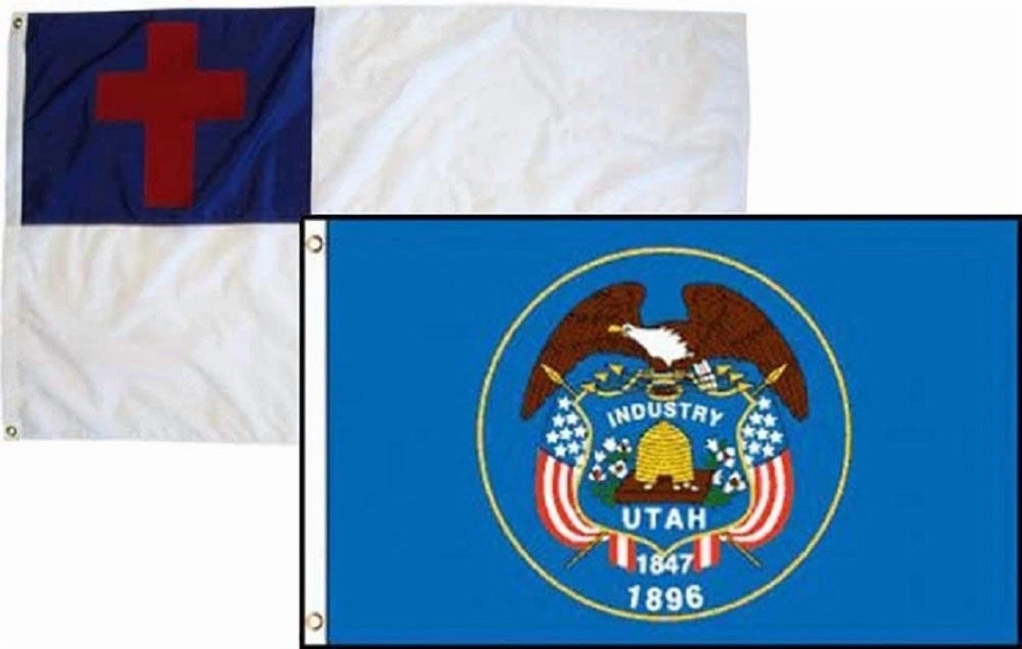 2x3 Christian Christ & State Utah 2 Pack Flag Wholesale Combo 2'x3 ...
