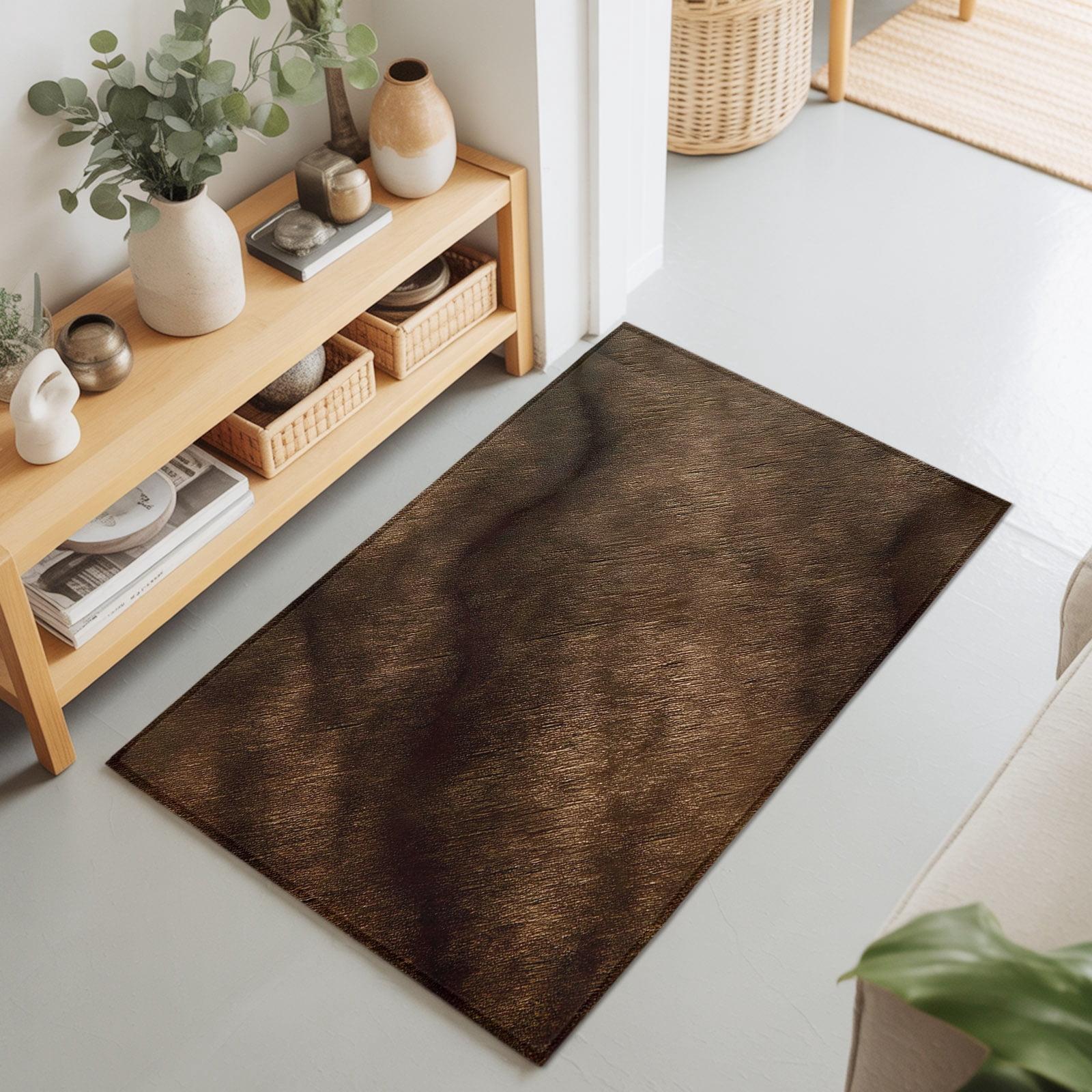 2x3 Dark Brown Wood Texture Small Area Rug for Entryway, Washable Non ...