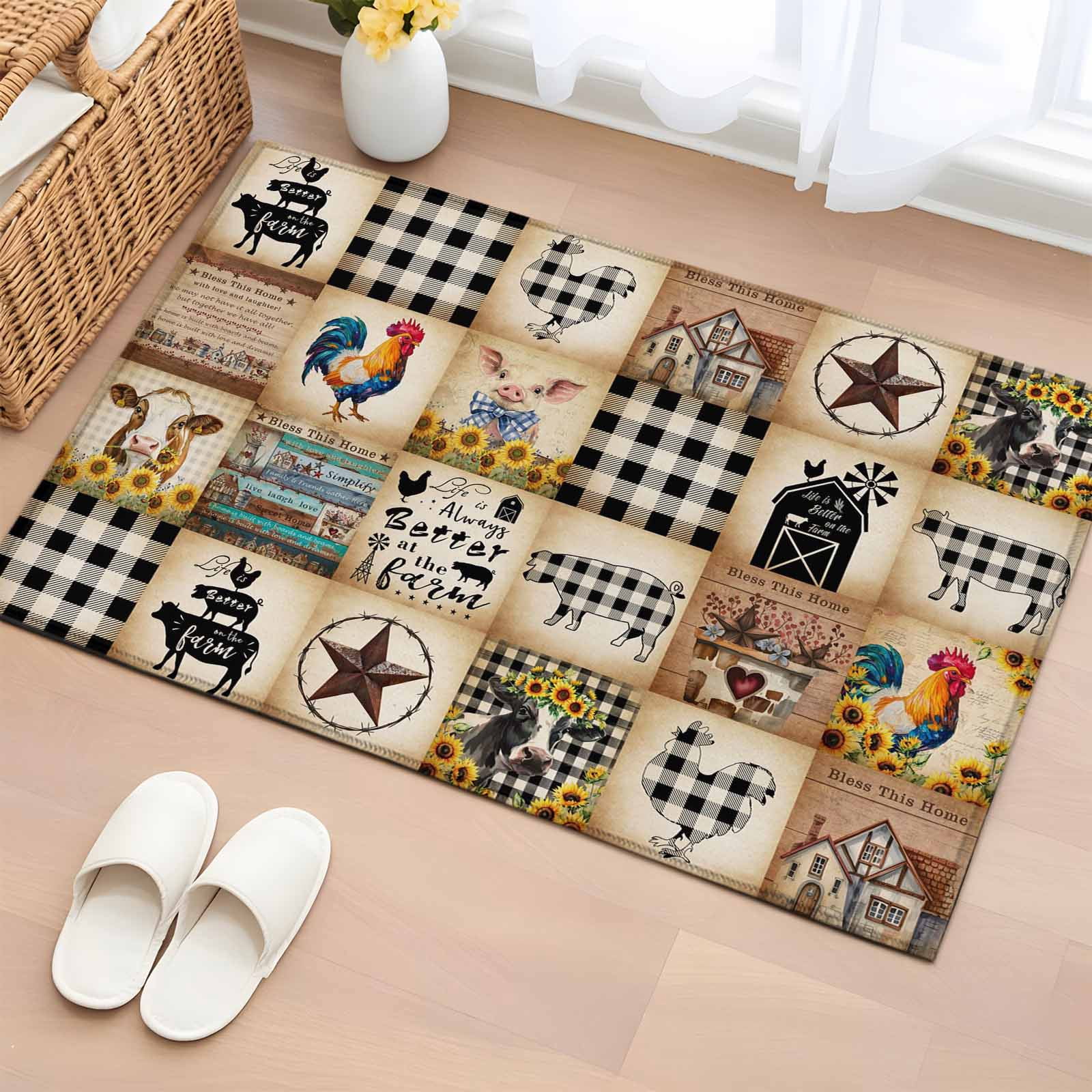 2x3 Door Mat Rug, Animals Farmhouse Non-Skid Rubber Backing Large ...