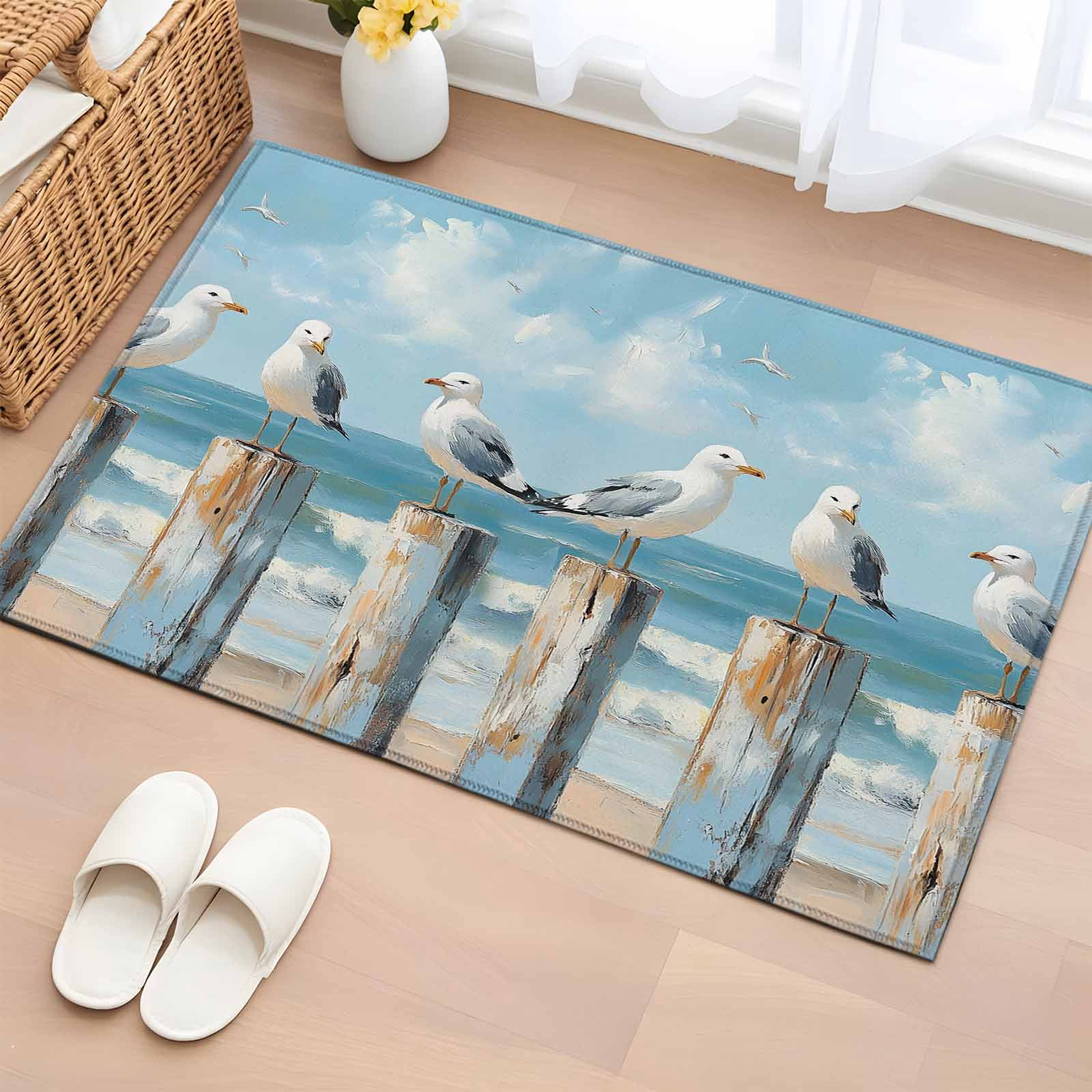 2x3 Door Mat Rug, Beach Seagull Non-Skid Rubber Backing Large Rectangle ...