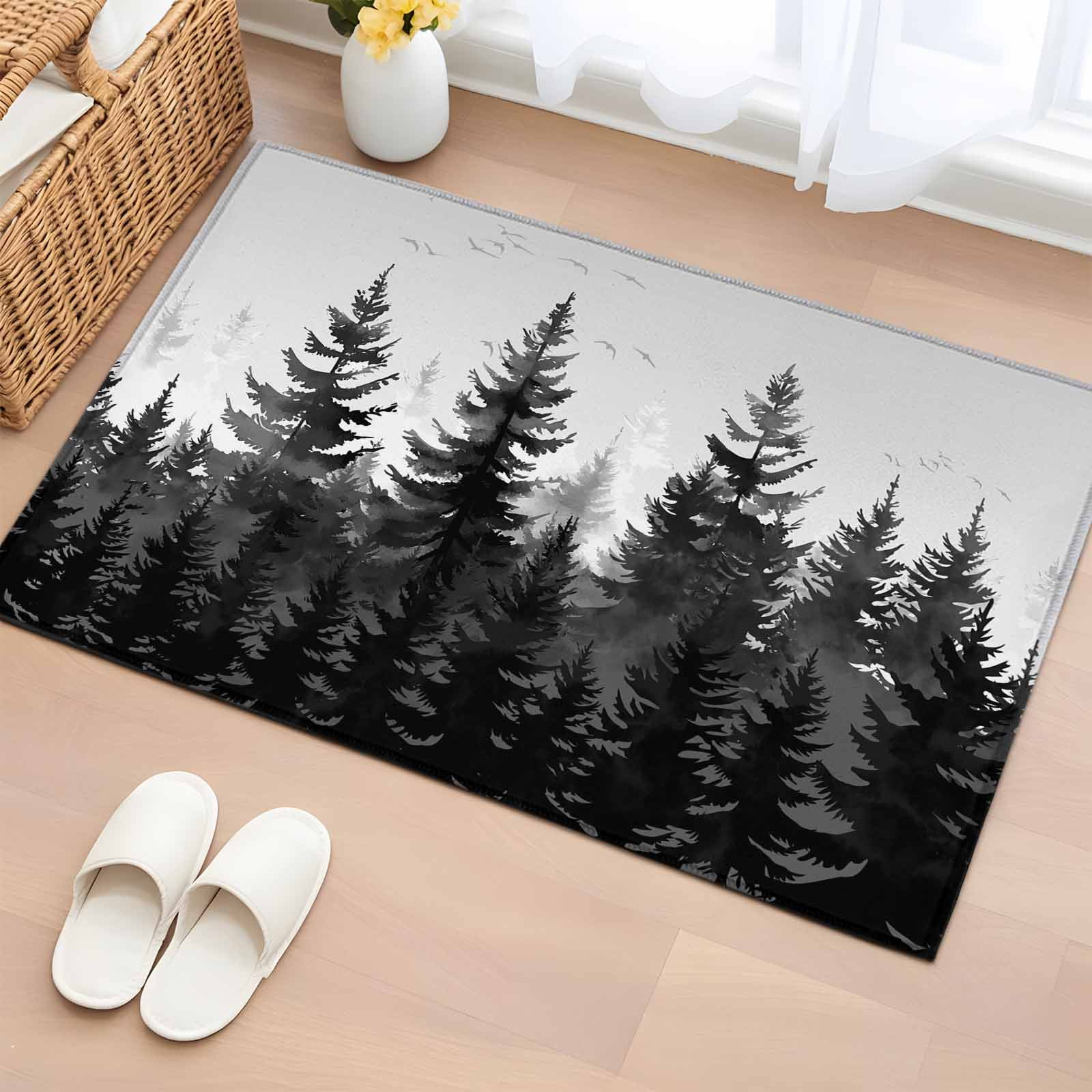 2x3 Door Mat Rug, Black Mist Forest Non-Skid Rubber Backing Large ...