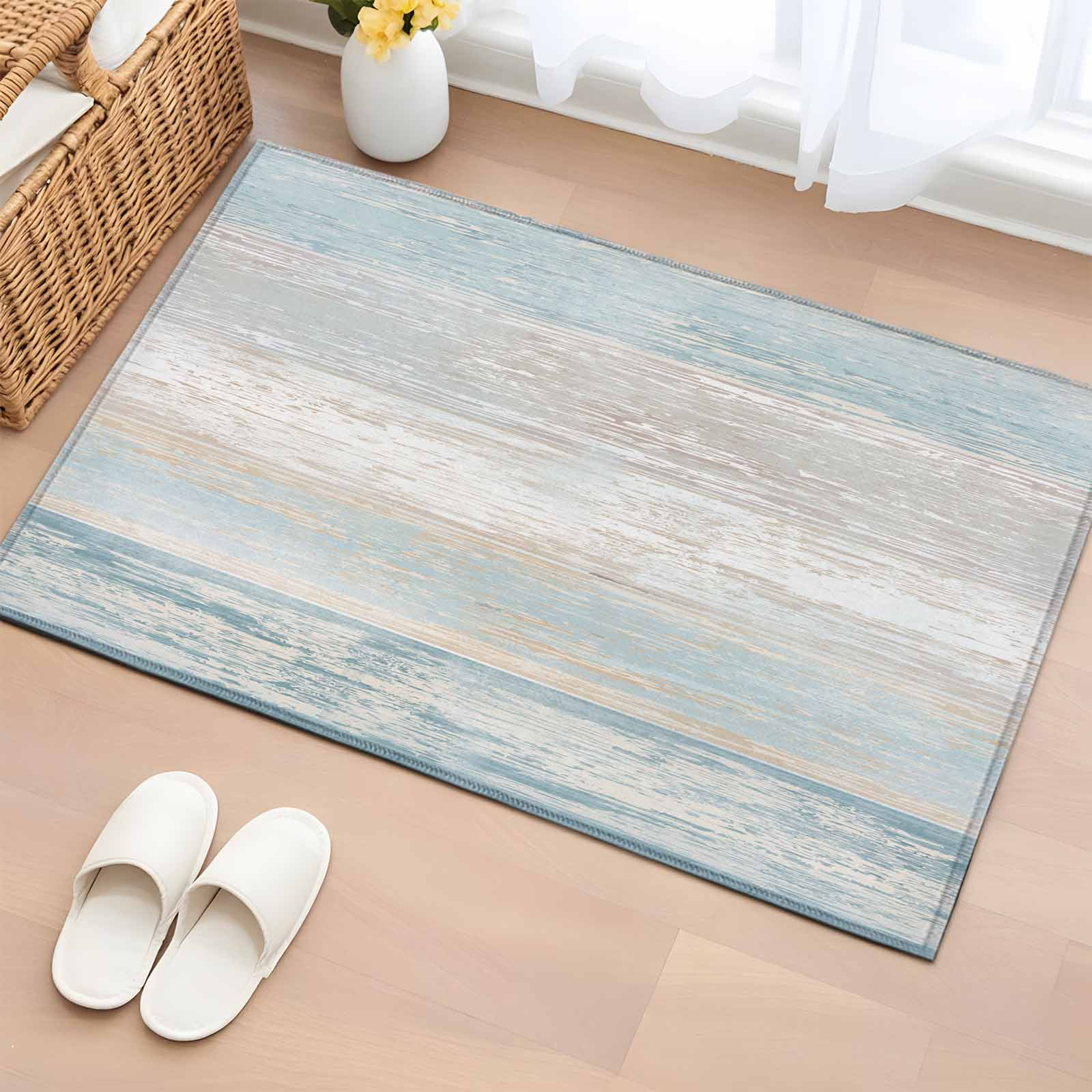 2x3 Door Mat Rug, Blue Beige Farmhouse Non-Skid Rubber Backing Large ...